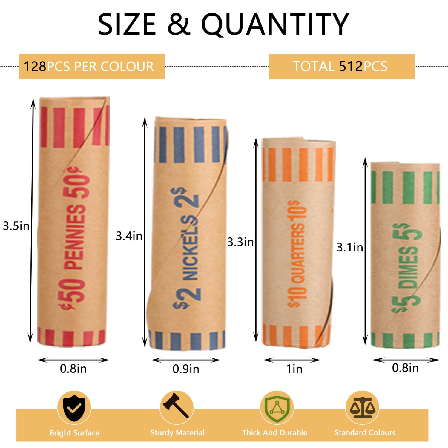 Stack man 512 PCS Preformed Coin Wrappers Assorted Coin Wrappers Rolls ...