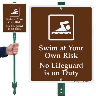 SmartSign Swim at Your Own Risk No Lifeguard Is on Duty Sign and Stake ...