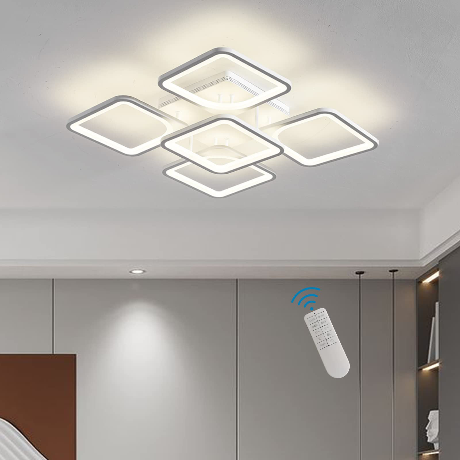 Orren Ellis Suruchi Modern Led Ceiling Light, Dimmable 5 Heads Squares ...