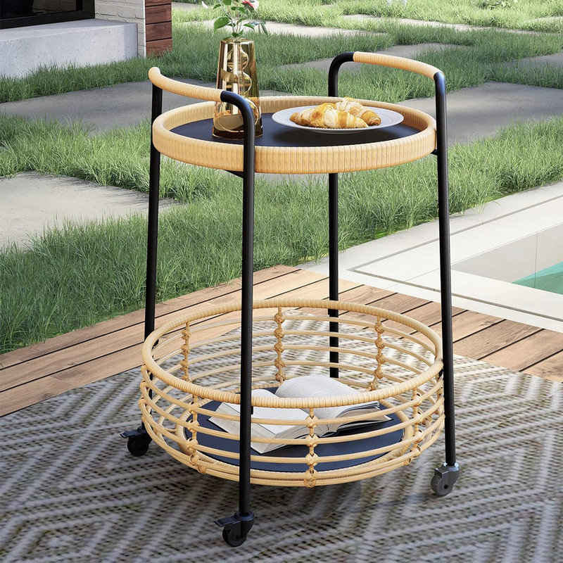 Bay Isle Home™ Outdoor Small Side Table 2-Tier Round Side Table with ...