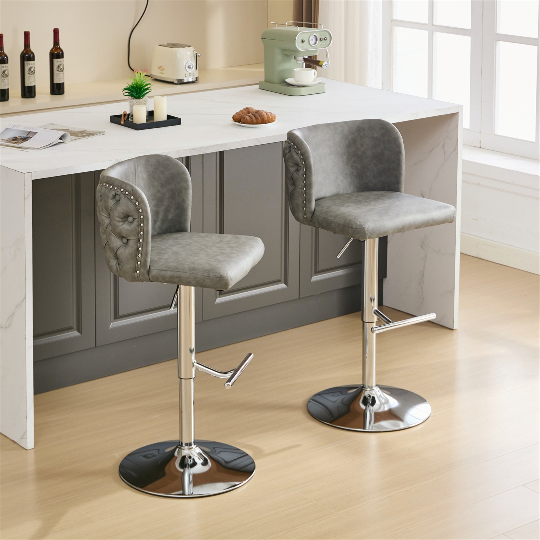 Everly Quinn Modern Adjustable Bar Stools with Stylish Upholstery and ...