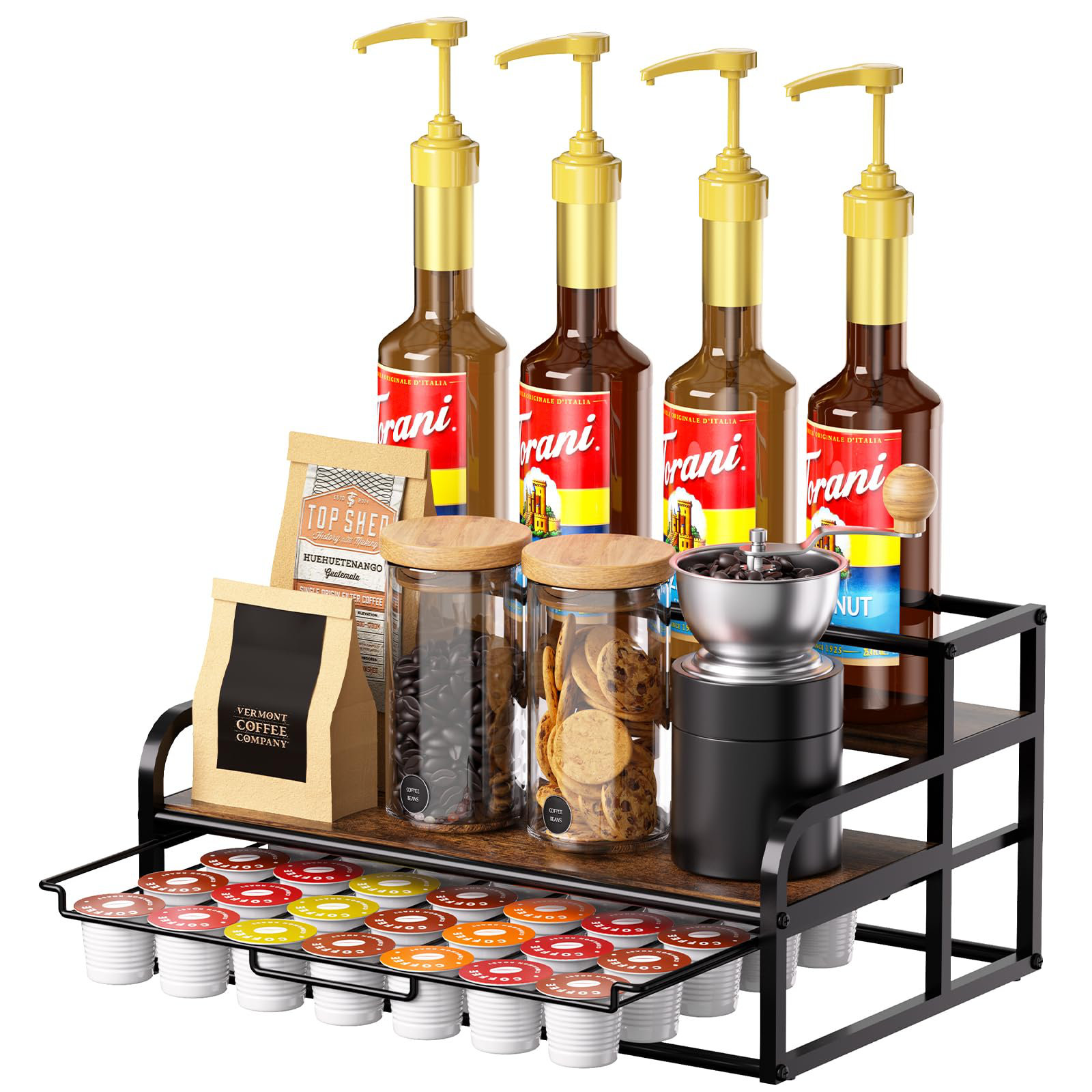Runbang Coffee Syrup Rack Organizer For Countertop 3-Tier 8 Bottles ...