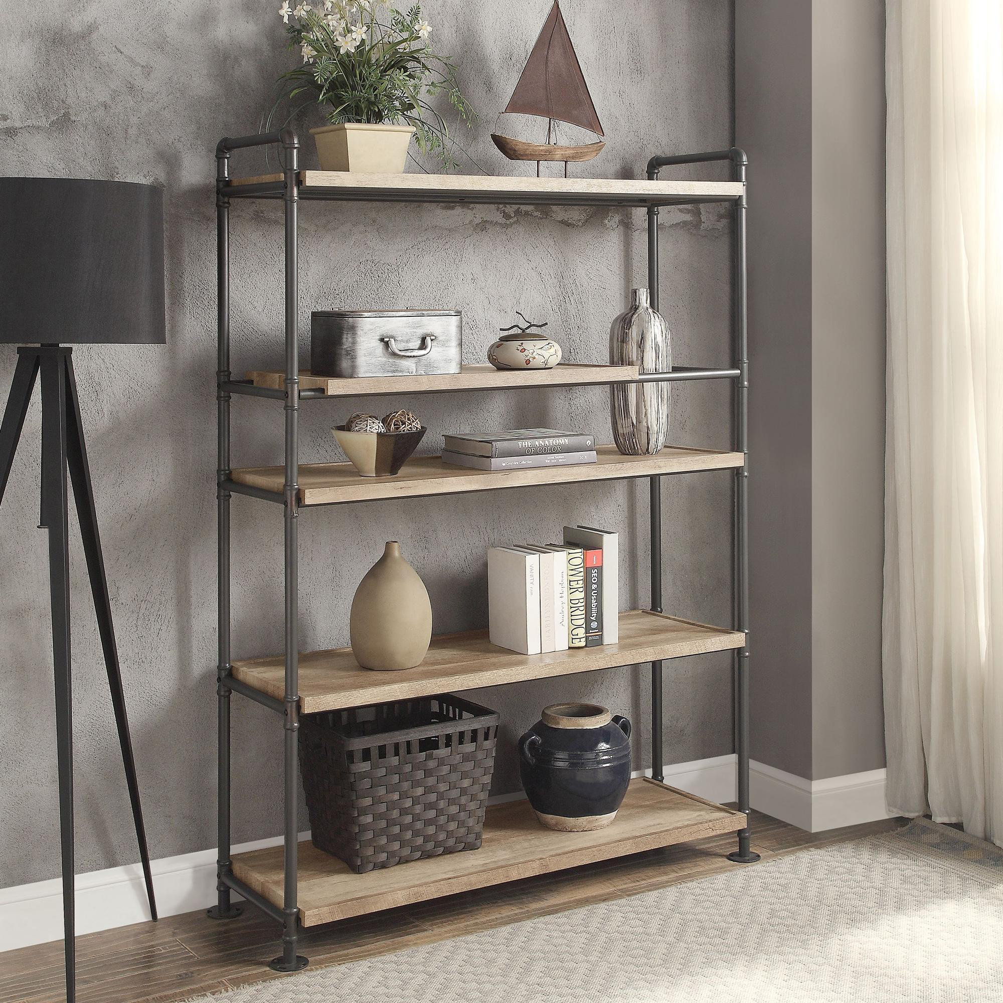 Williston Forge Brantley Oak & Sandy Black Finish Bookshelf | Wayfair