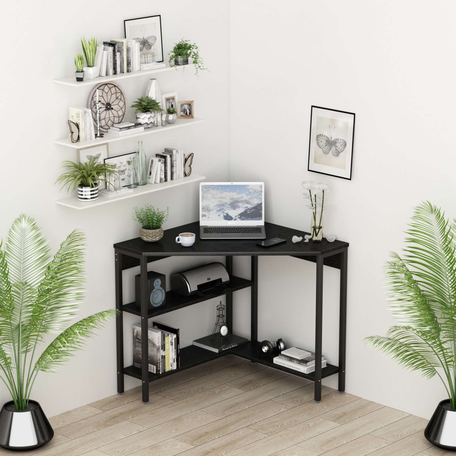 17 Stories Hatal Corner Desk with Outlets & USB Ports, 90 Degree ...