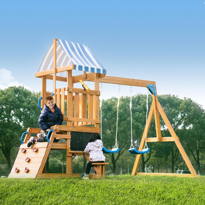 ROBUD Wooden Swing Set with Slide and 2 Swing(s) | Wayfair