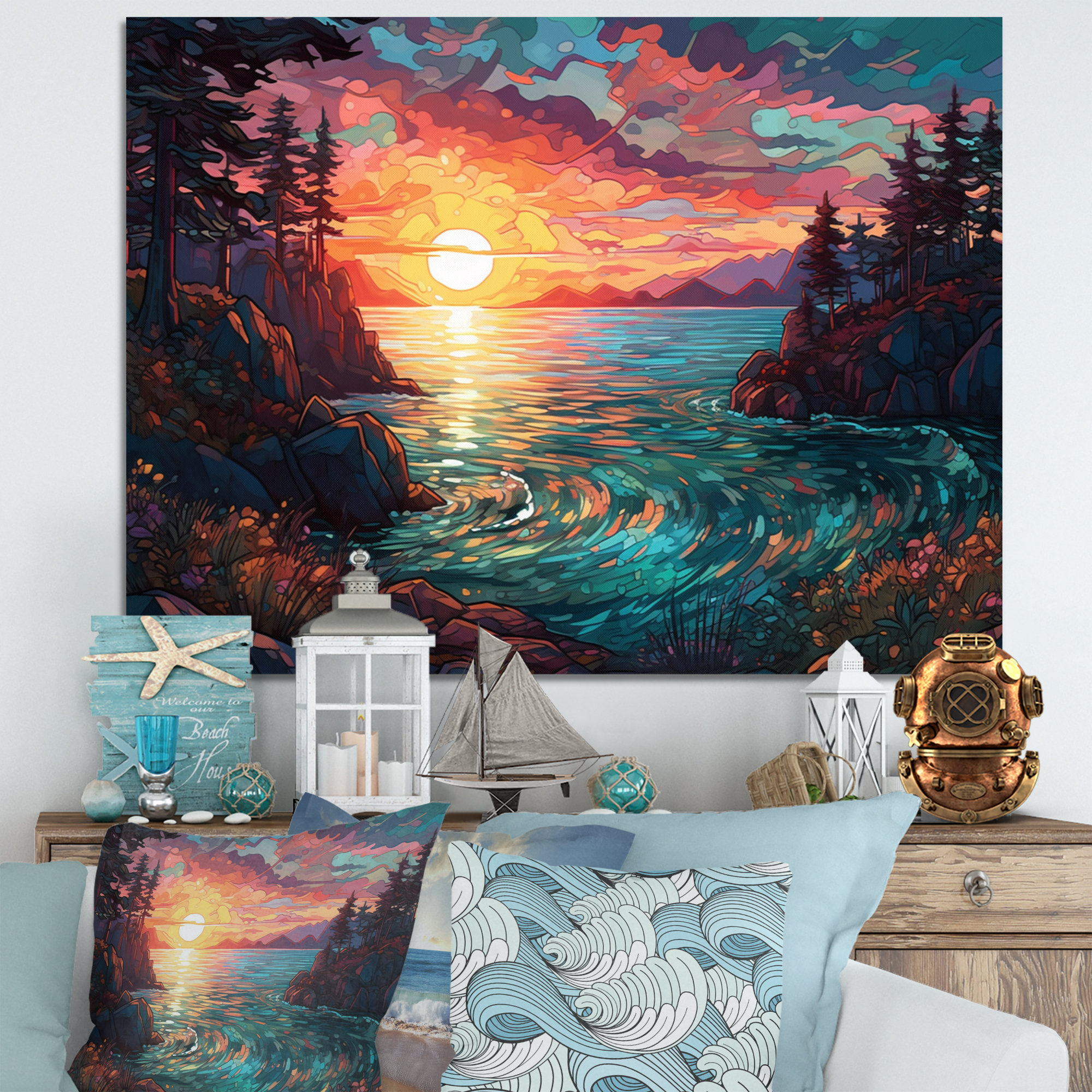 Millwood Pines Lindenfield Rainbow Sky Shining On Lake I On Canvas ...
