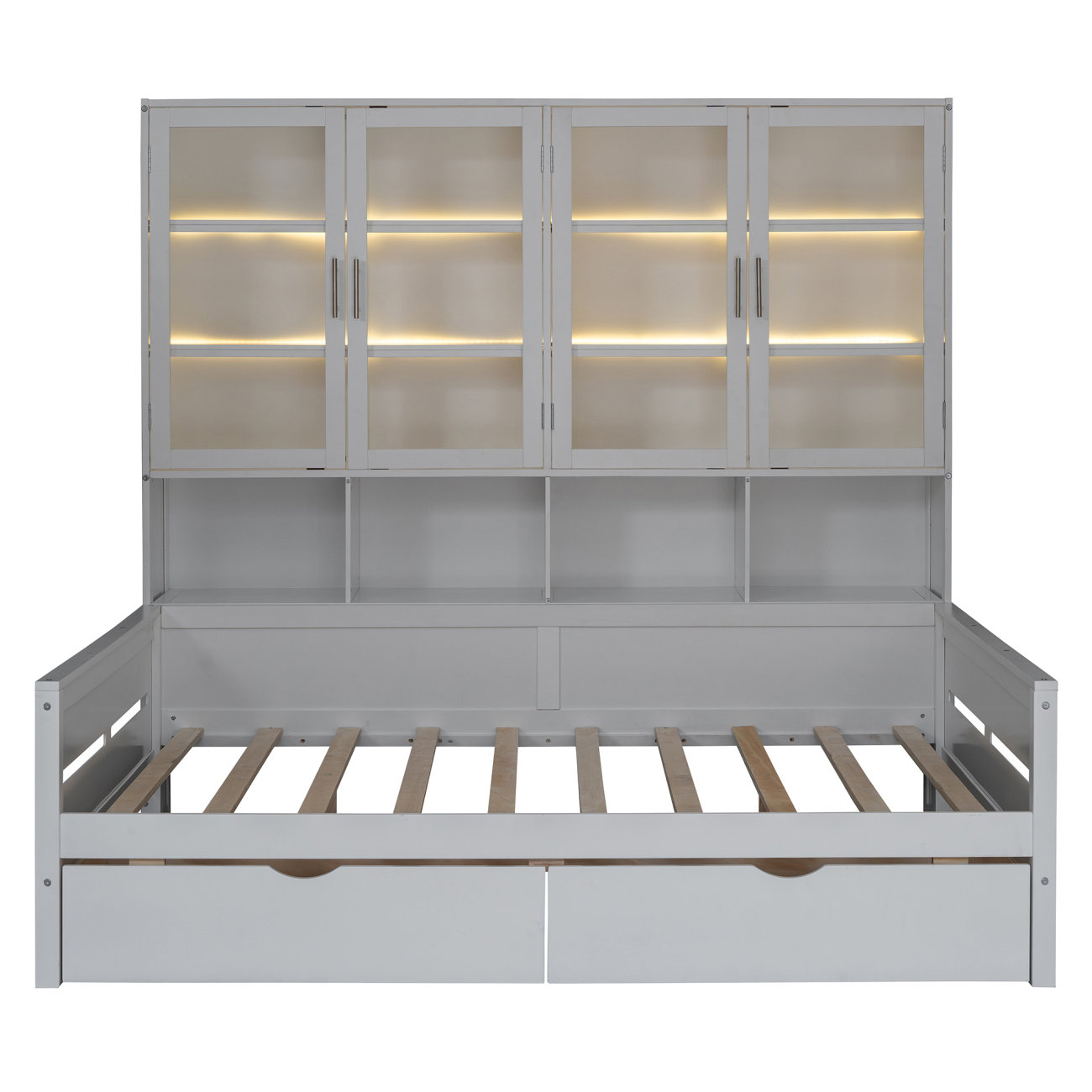 Red Barrel Studio® Wooden Daybed With Glass-Door Storage Cabinets ...