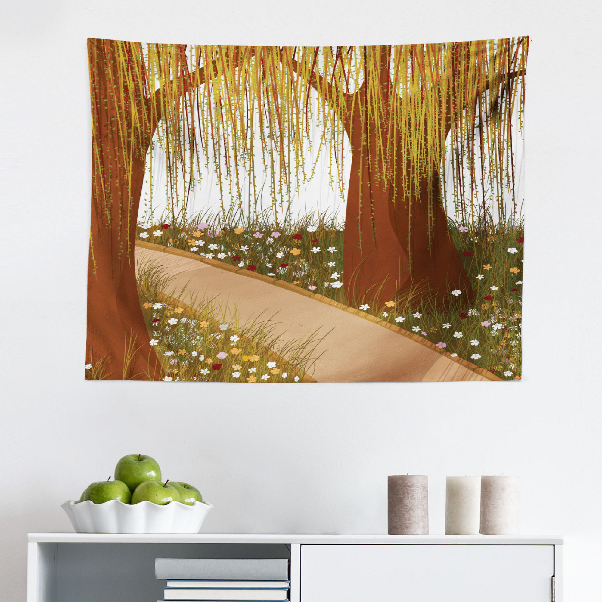East Urban Home Willow Tree Tapestry, Romantic Cartoon Illustration Of ...