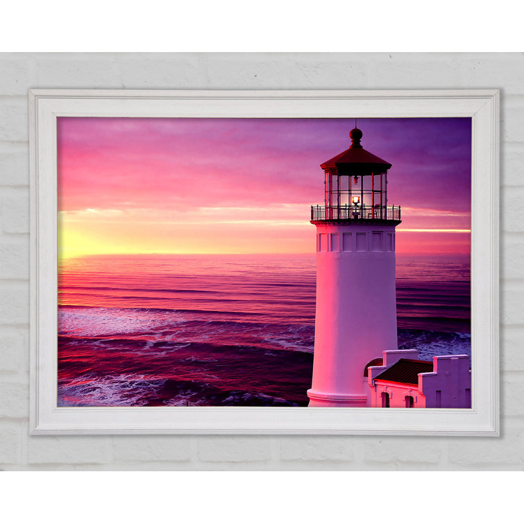 Bright Star Lighthouse Pink Sunset - Single Picture Frame Art Prints ...
