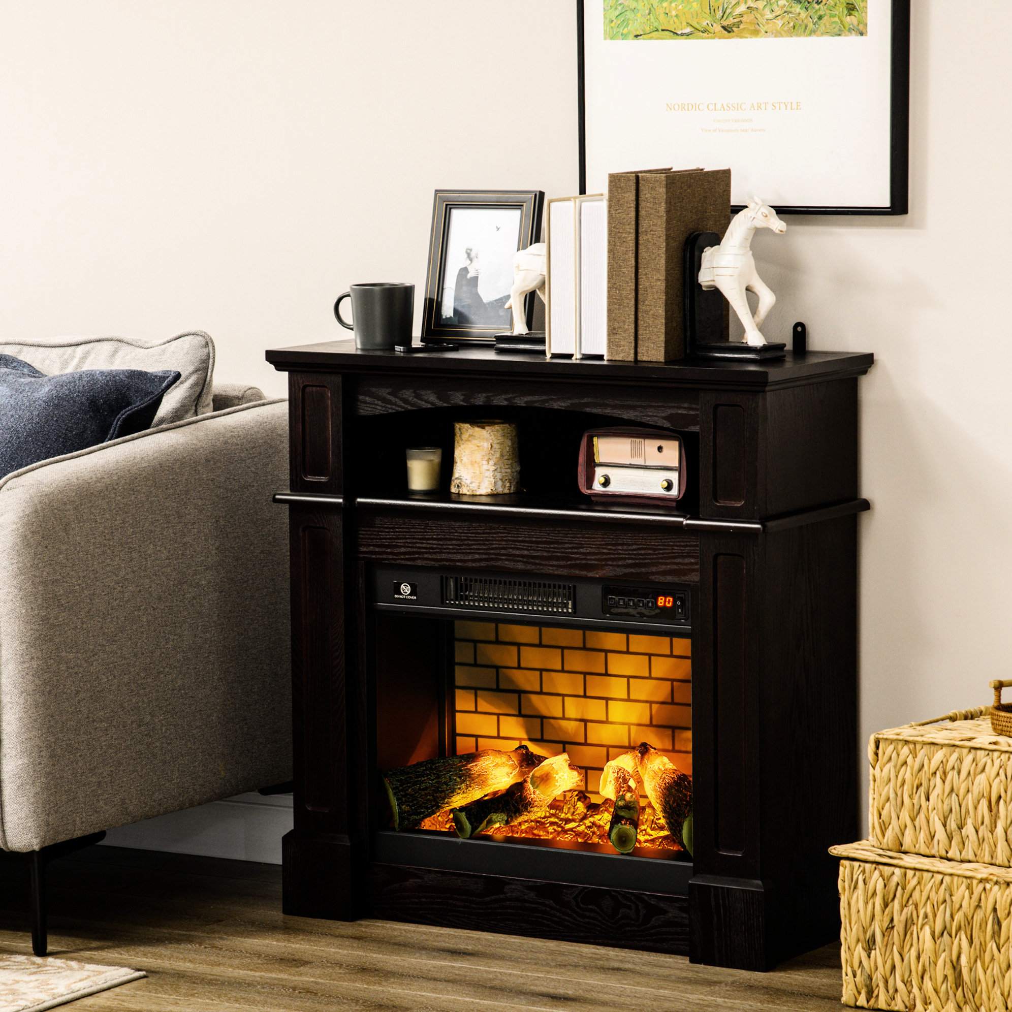 Latitude Run® 32" Electric Fireplace Heater In Brown, 700W/1400W - With ...