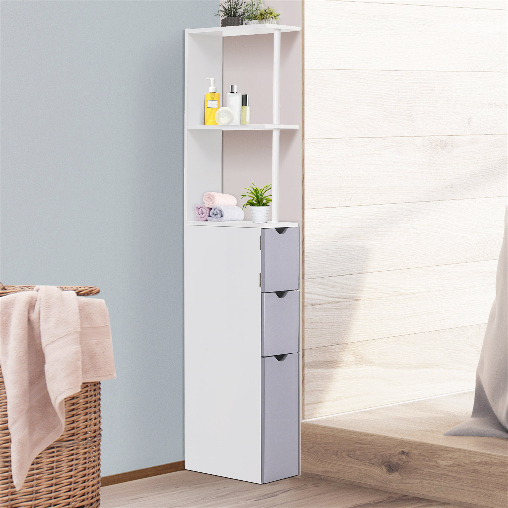 Ebern Designs Narrow Bathroom Storage Cabinet, Freestanding Linen Tower ...