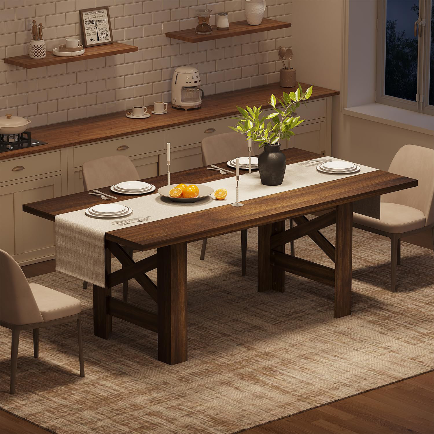 George Oliver Dining Table for 6-8, 71" Long Wooden Farmhouse Kitchen ...