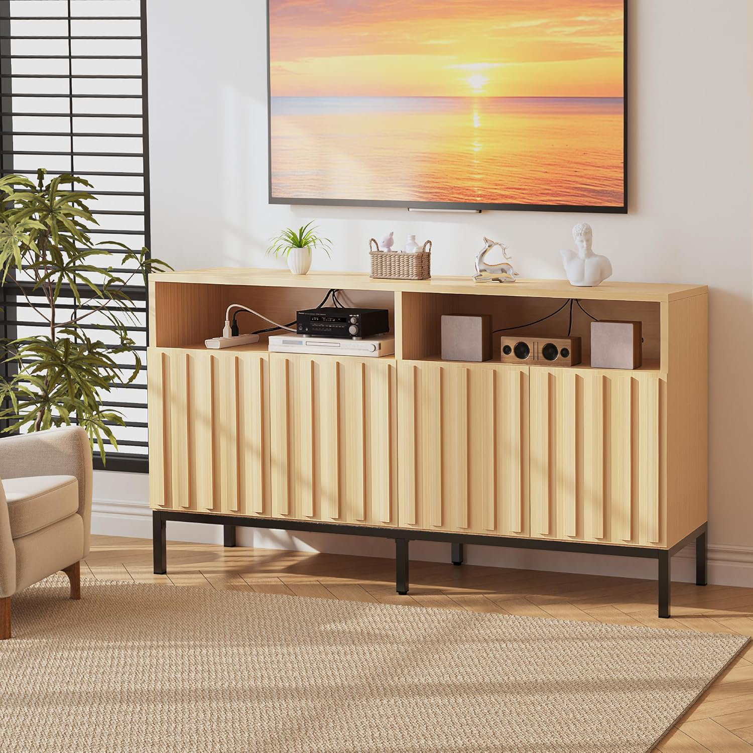 Ebern Designs 55" Sideboard Buffet Storage Cabinet - Accent Console ...