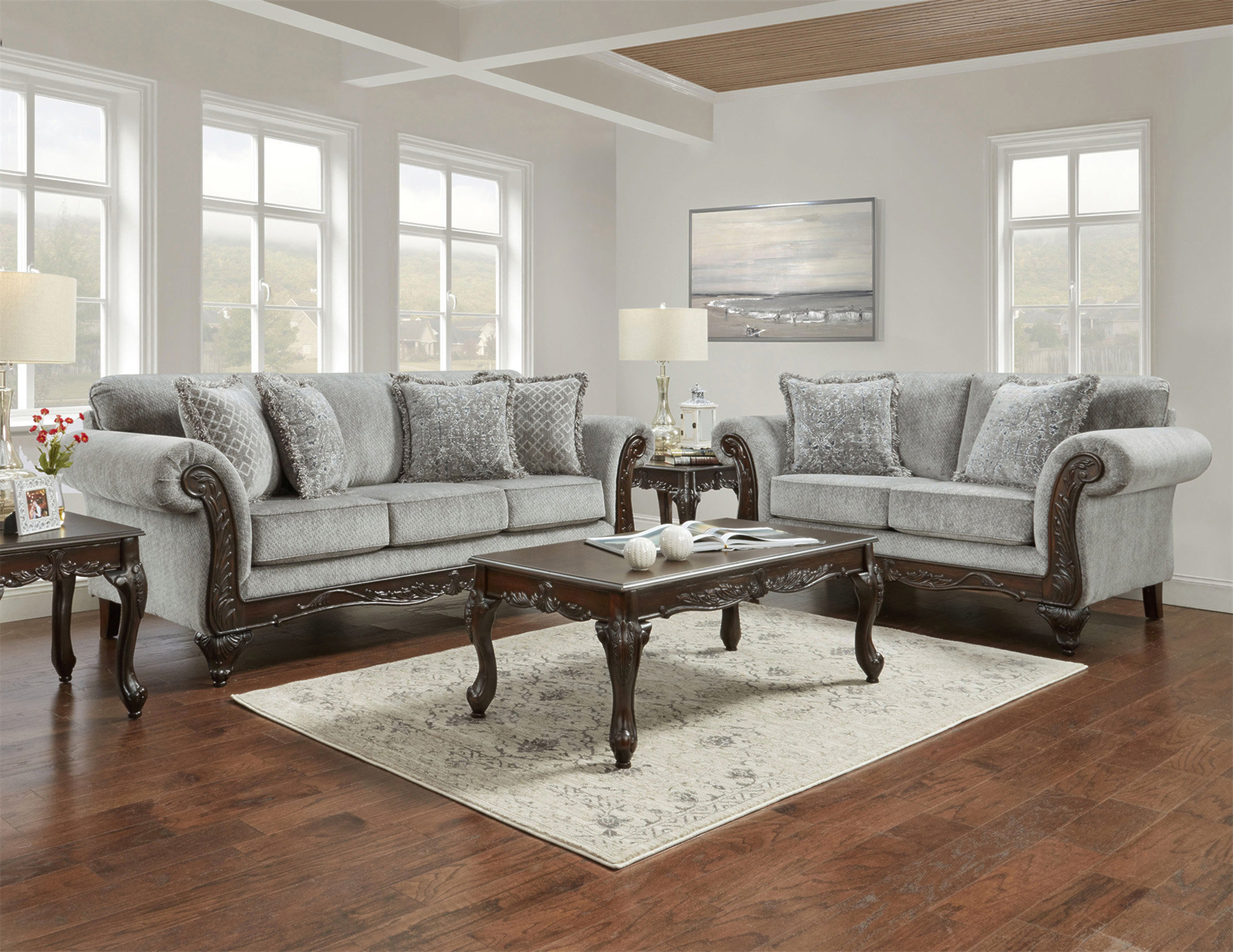 Bloomsbury Market Wood Frame Gray 5-Piece Living Room Set | Wayfair