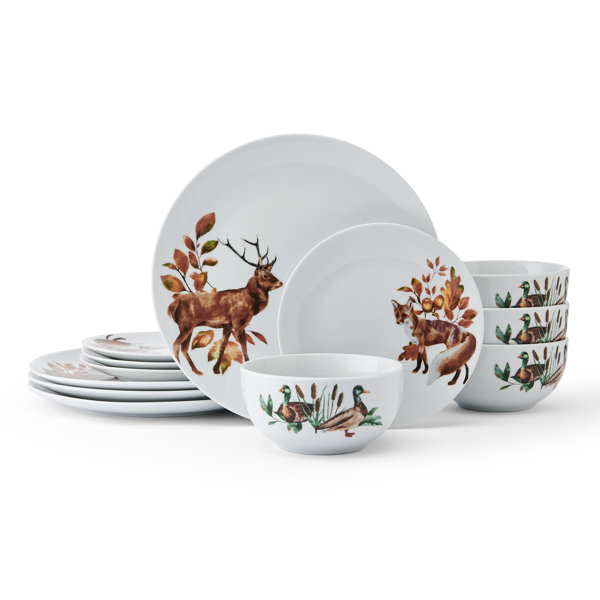 Studio Nova Woodland Wonders 12-Piece Porcelain Dinnerware Set, Service ...