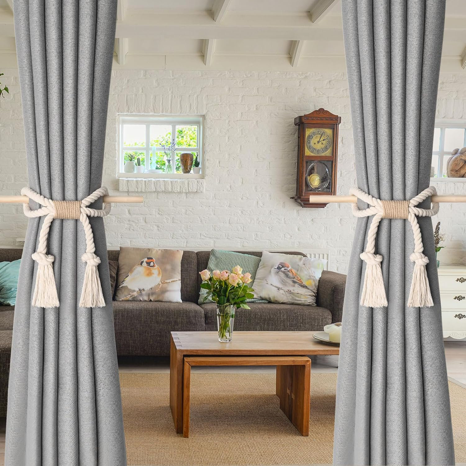 Longshore Tides 4 Pack Natural Cotton Rope Curtain Tiebacks | Wayfair