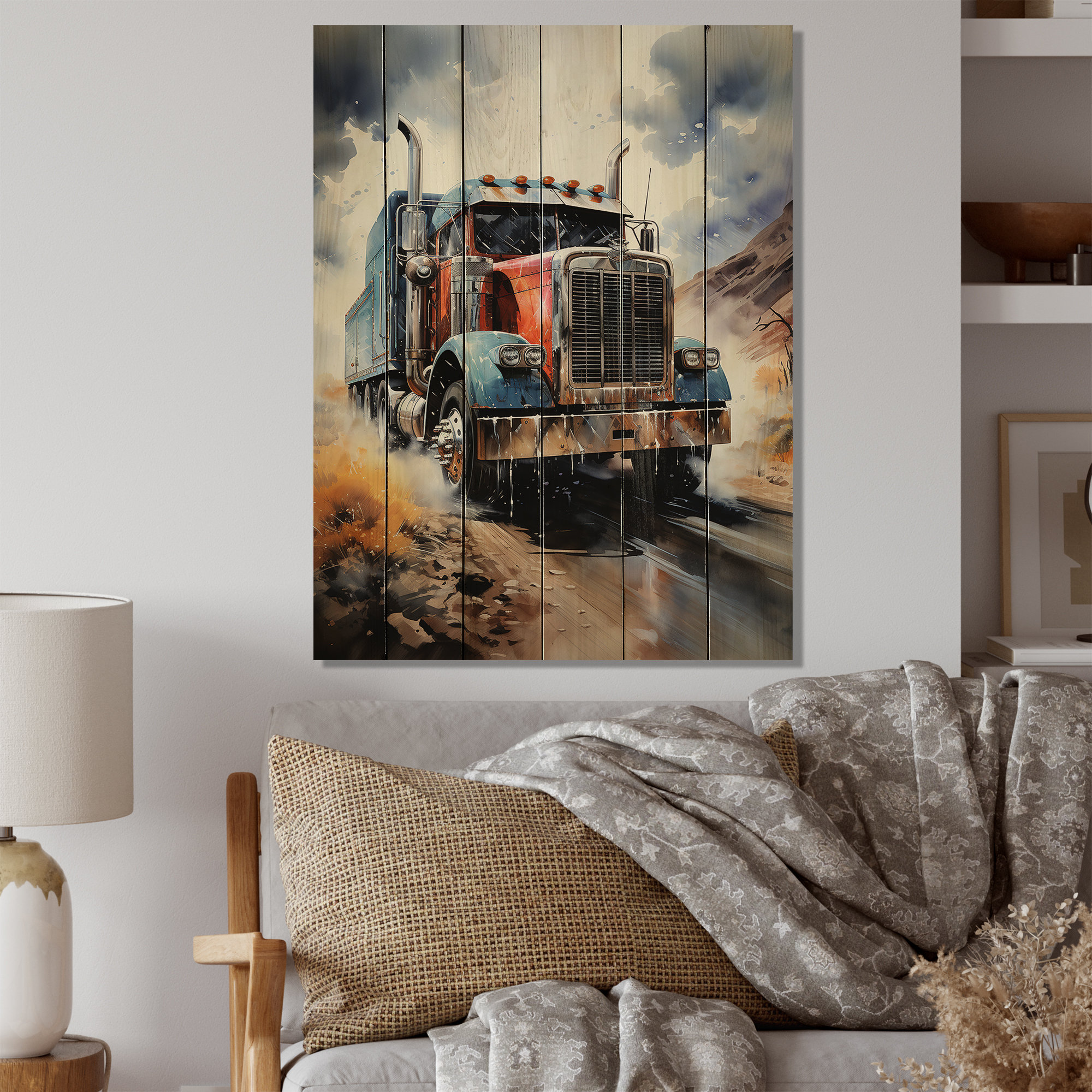 Williston Forge Red Semi Truck Custom Classic II On Wood Print | Wayfair