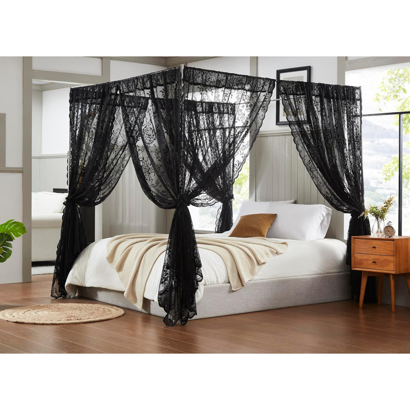 WARM HOME DESIGNS 8 Piece Lace Canopy Bed Curtains Set With Tie-Backs ...
