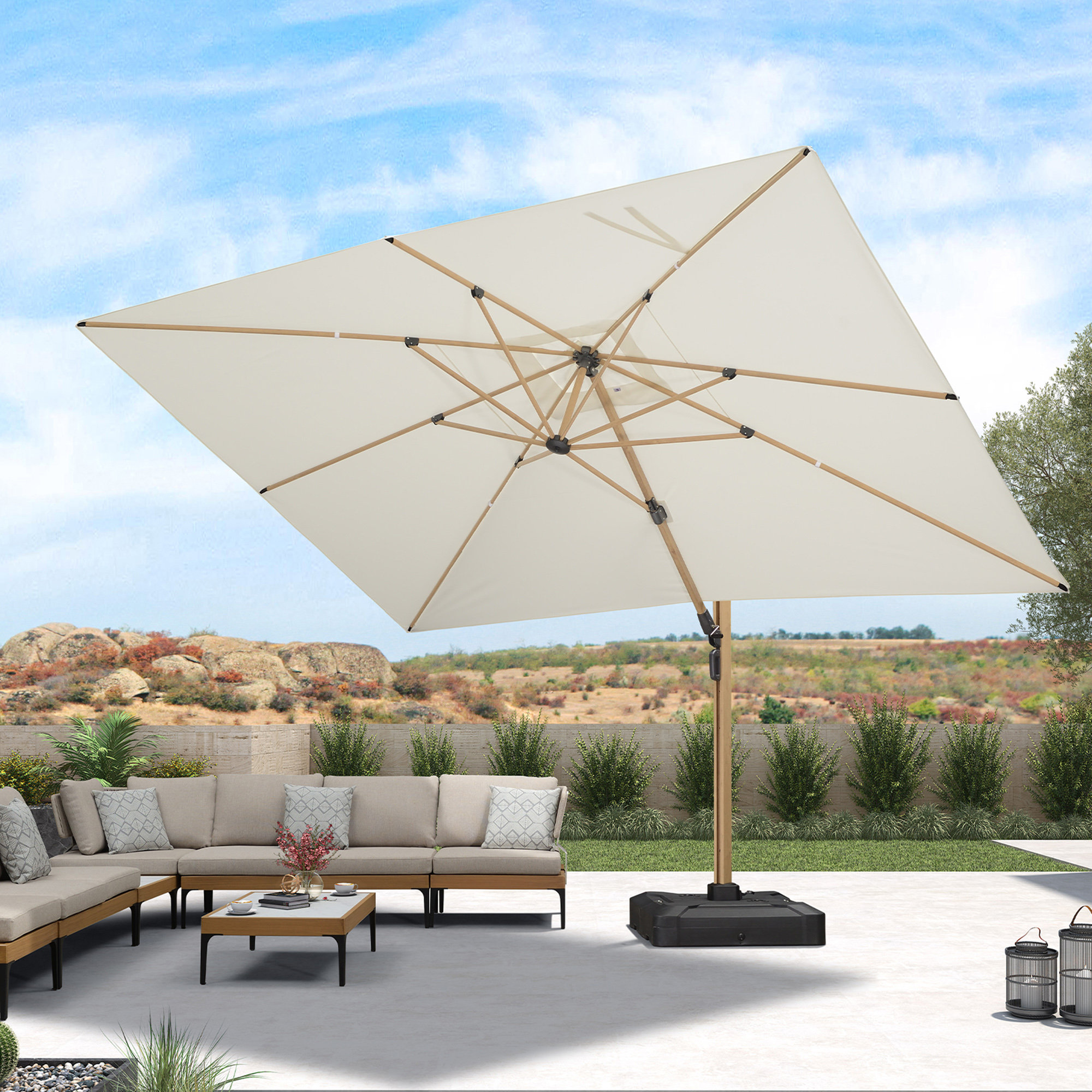 Arlmont & Co. 120"x156" Rectangular Wood Grain Cantilever Patio ...