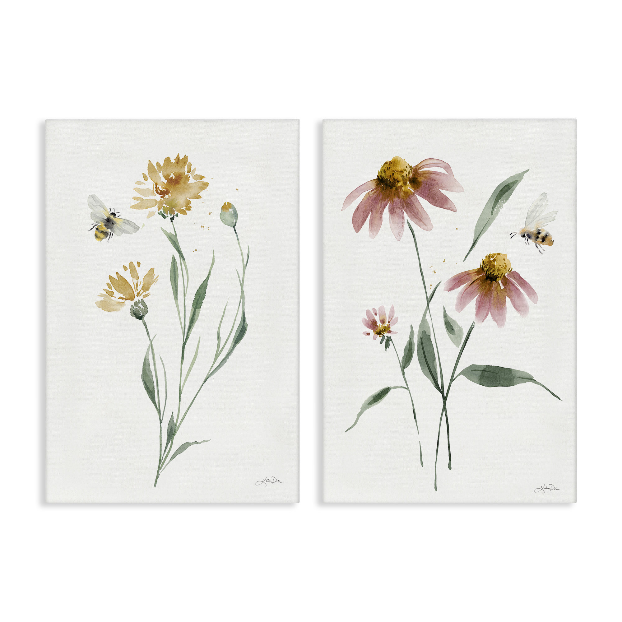 Lark Manor™ Flower Stem Bees 2 PC Canvas Wall Art Set by Katrina Pete ...