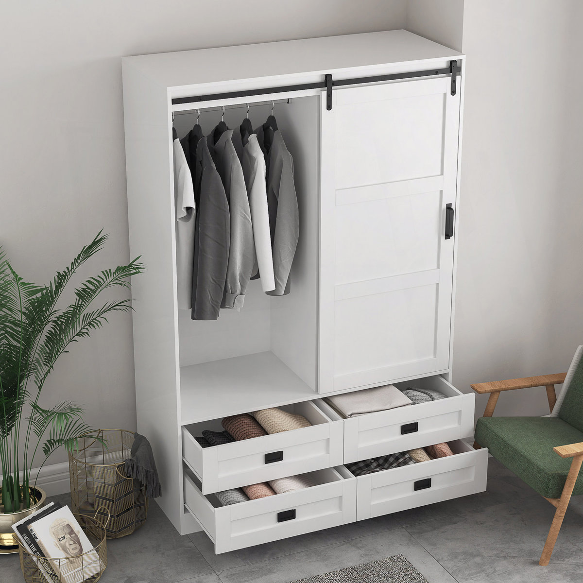 Gracie Oaks Tall Bedroom Armoire Wardrobe Closet Clothing Storage ...