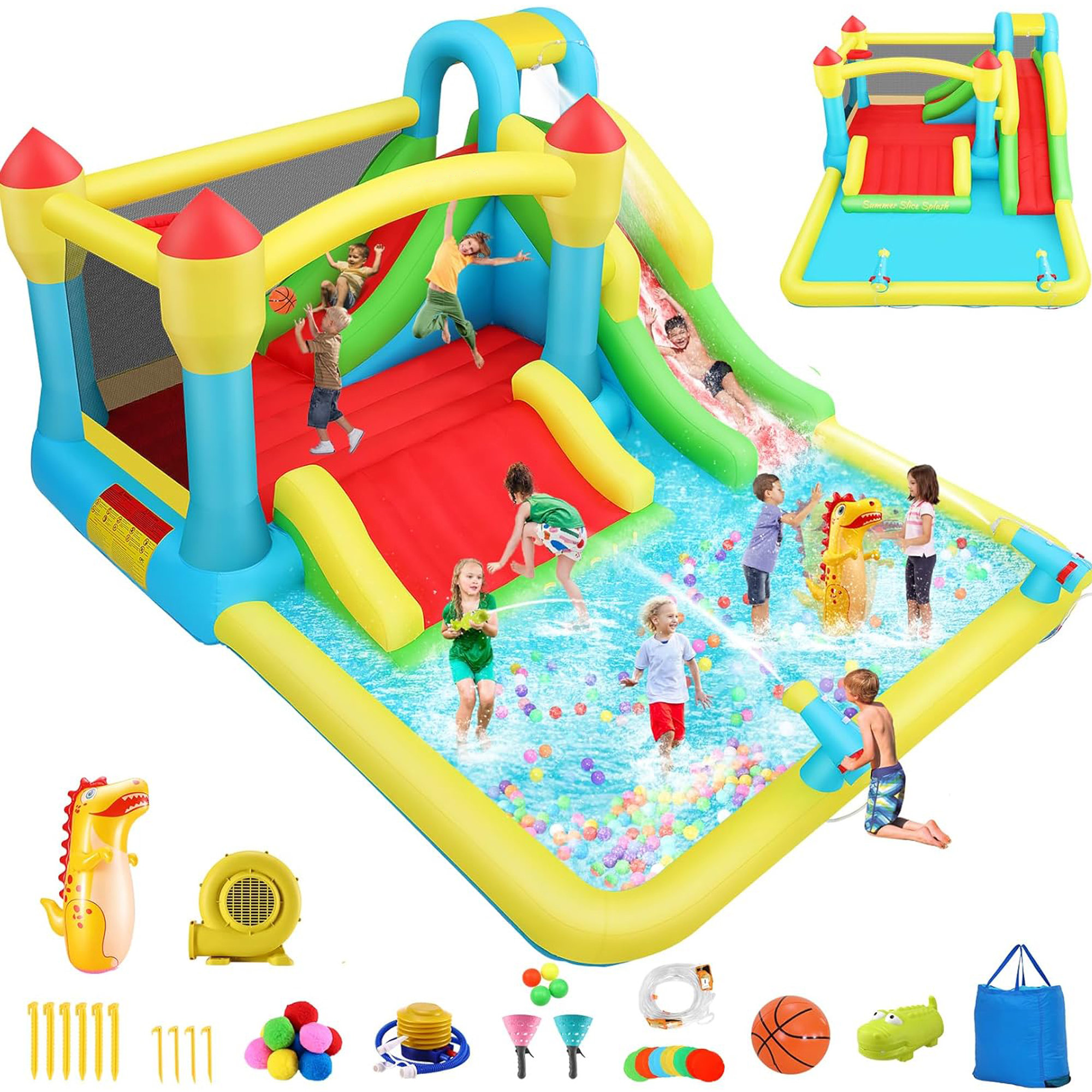 DreamDwell Home 15.6ft x 11ft 1Bounce House 13-in-1 Inflatable Water ...