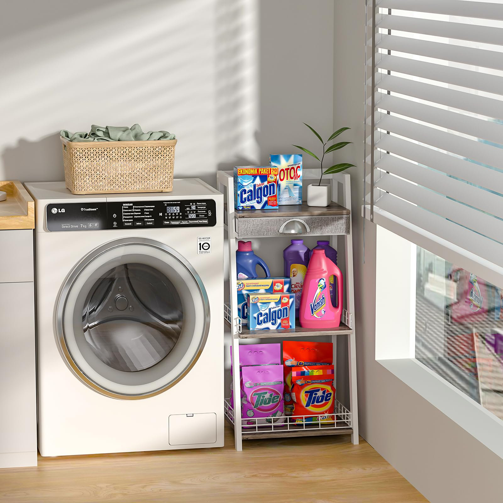 17 Stories 3-Tier Bathroom Ladder Shelf With Drawer - White ...