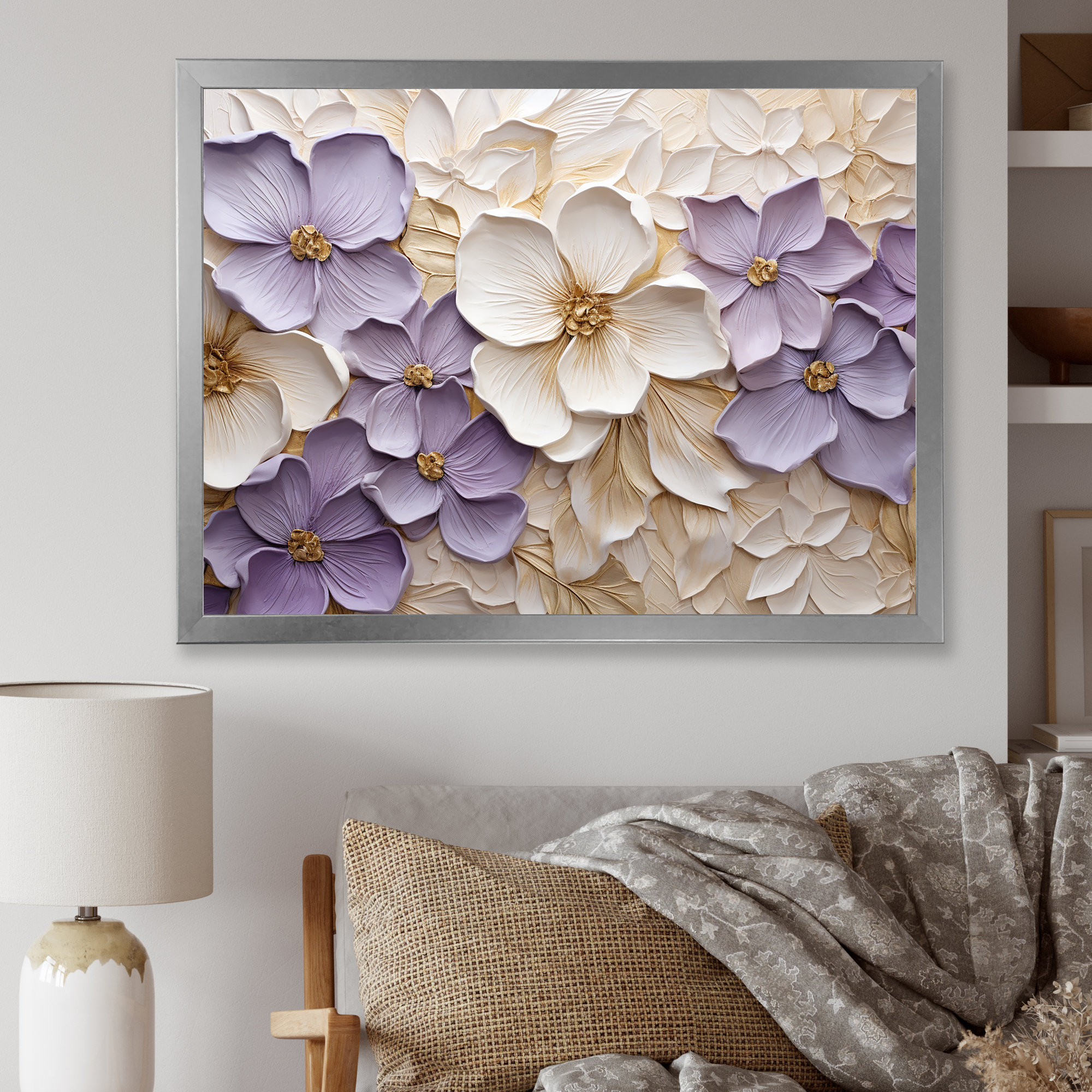 Design Art Purple And White Minimalism Violets - Violets Canvas Print ...