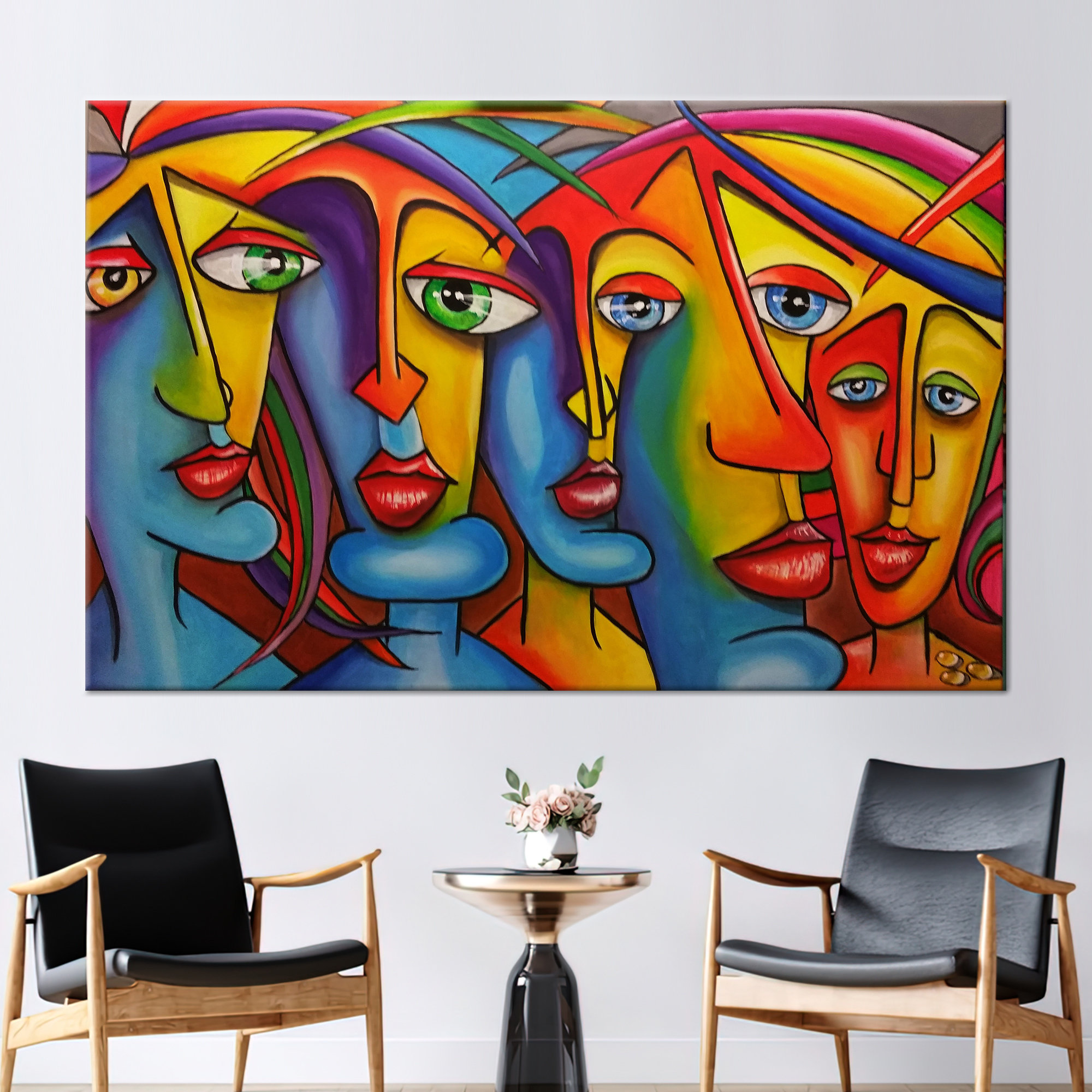 kayra export Vibrant Modern Abstract Human Face Artwork for Wall Decor ...
