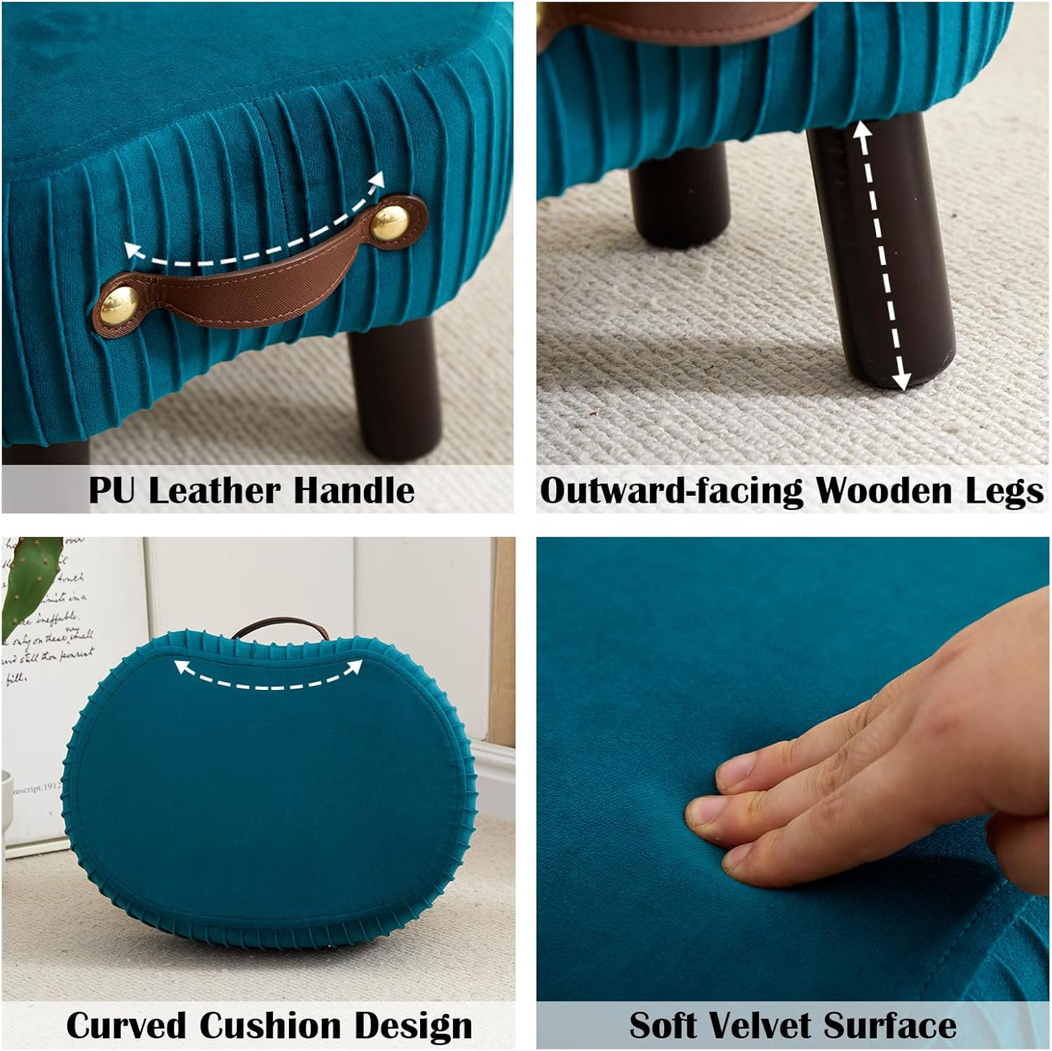 Mercer41 With Handle, Velvet Ottoman Foot Rest With Padded Seat, Curved ...