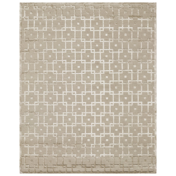 Exquisite Rugs Metro Velvet Geometric Hand-Knotted Beige Area Rug | Wayfair