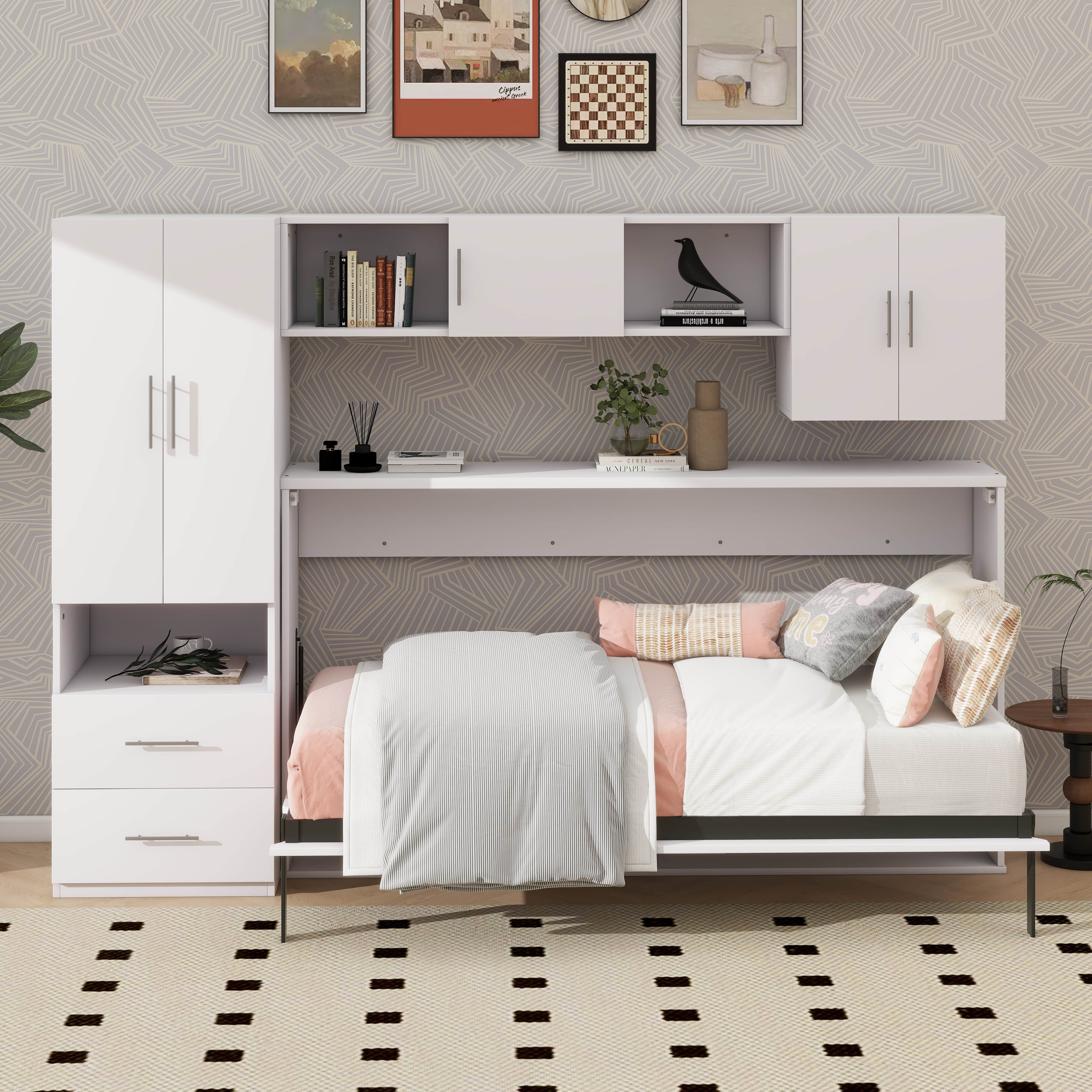 Red Barrel Studio Twin Size Murphy Bed With Open Shelf Storage Drawers ...