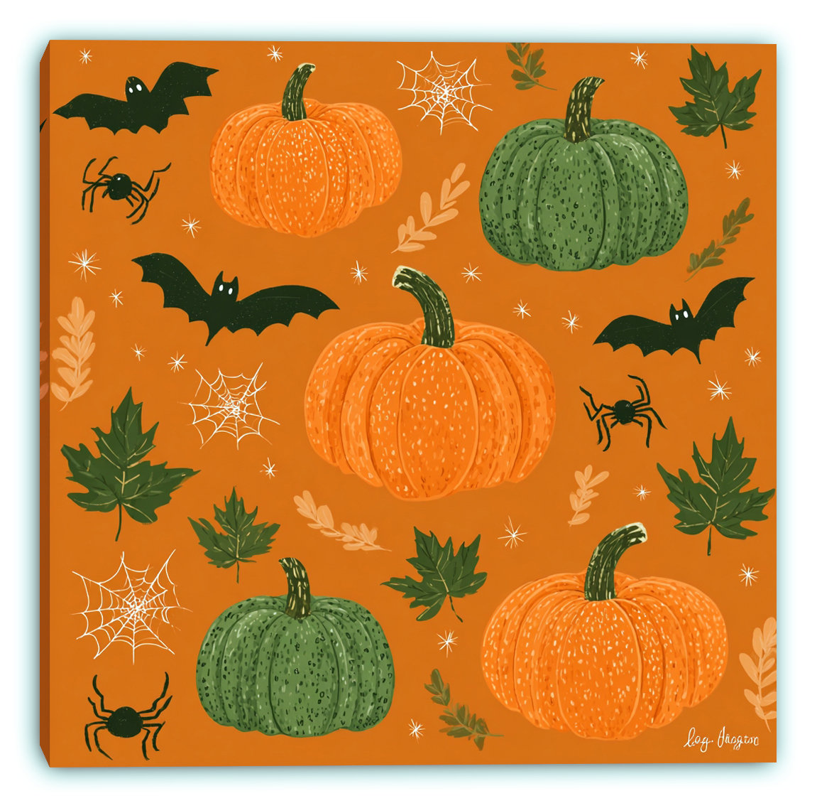 Ophelia & Co. Pumpkins and Spiders Pattern Wrapped Canvas Wall Art ...