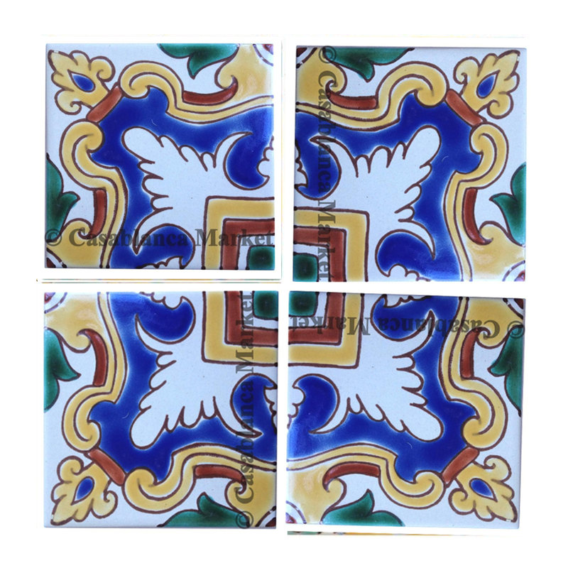 Casablanca Market Mediterranean 4" x 4" Ceramic Alicante Decorative ...