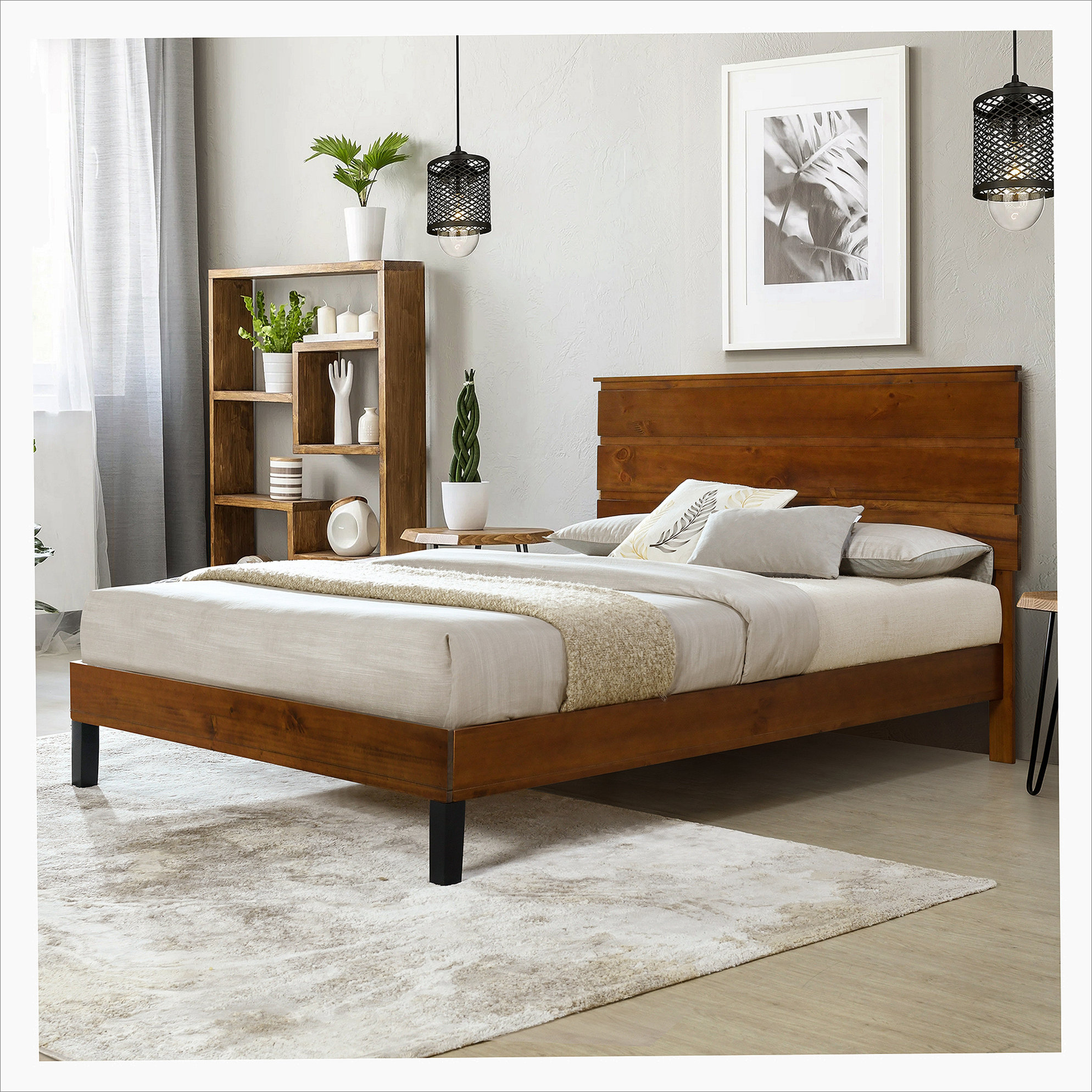 Loon Peak Solid Wood Bed Frame King Size Platform Bed with Three-Piece ...