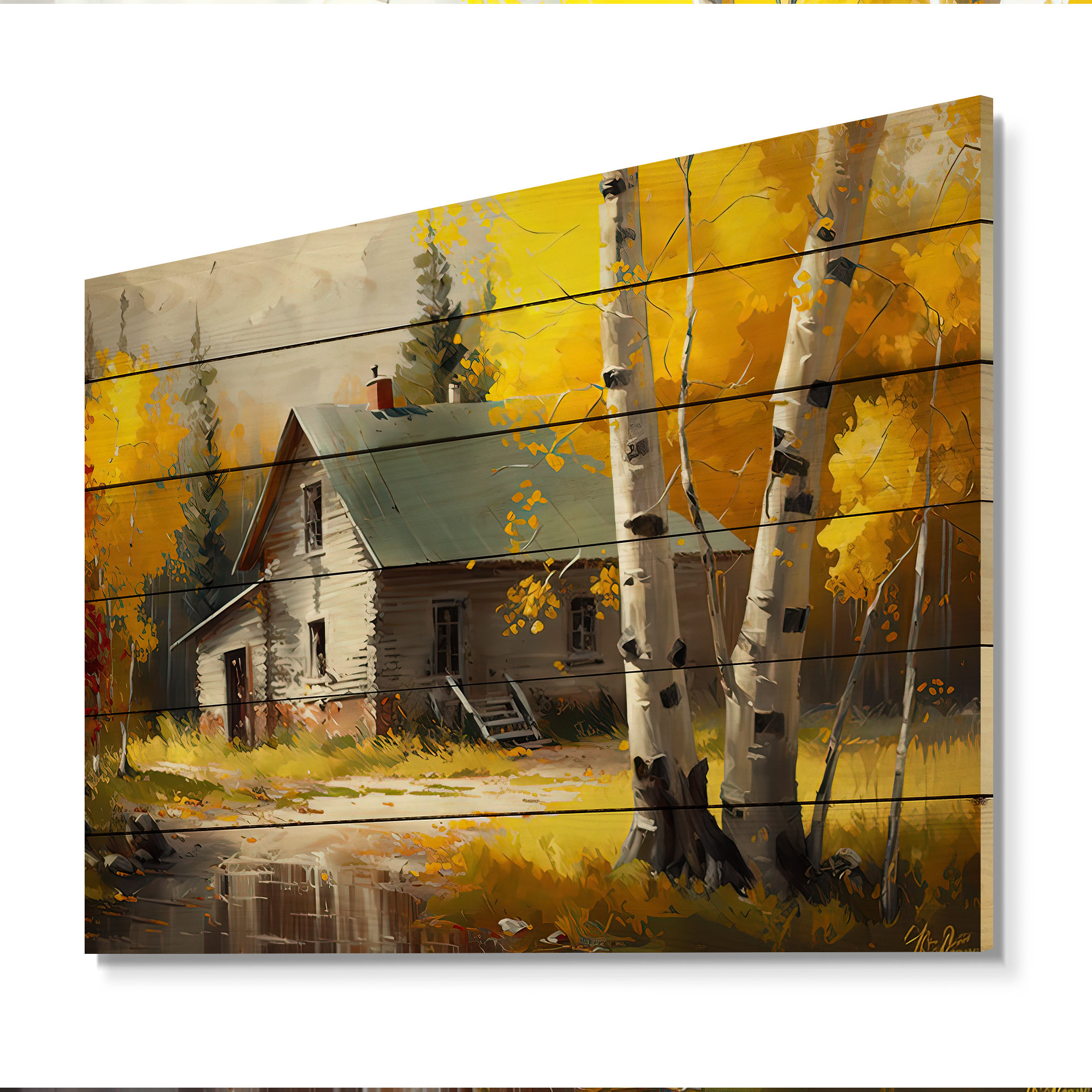 August Grove® Small Cottage In Autumn II - Traditional Wood Wall Art ...