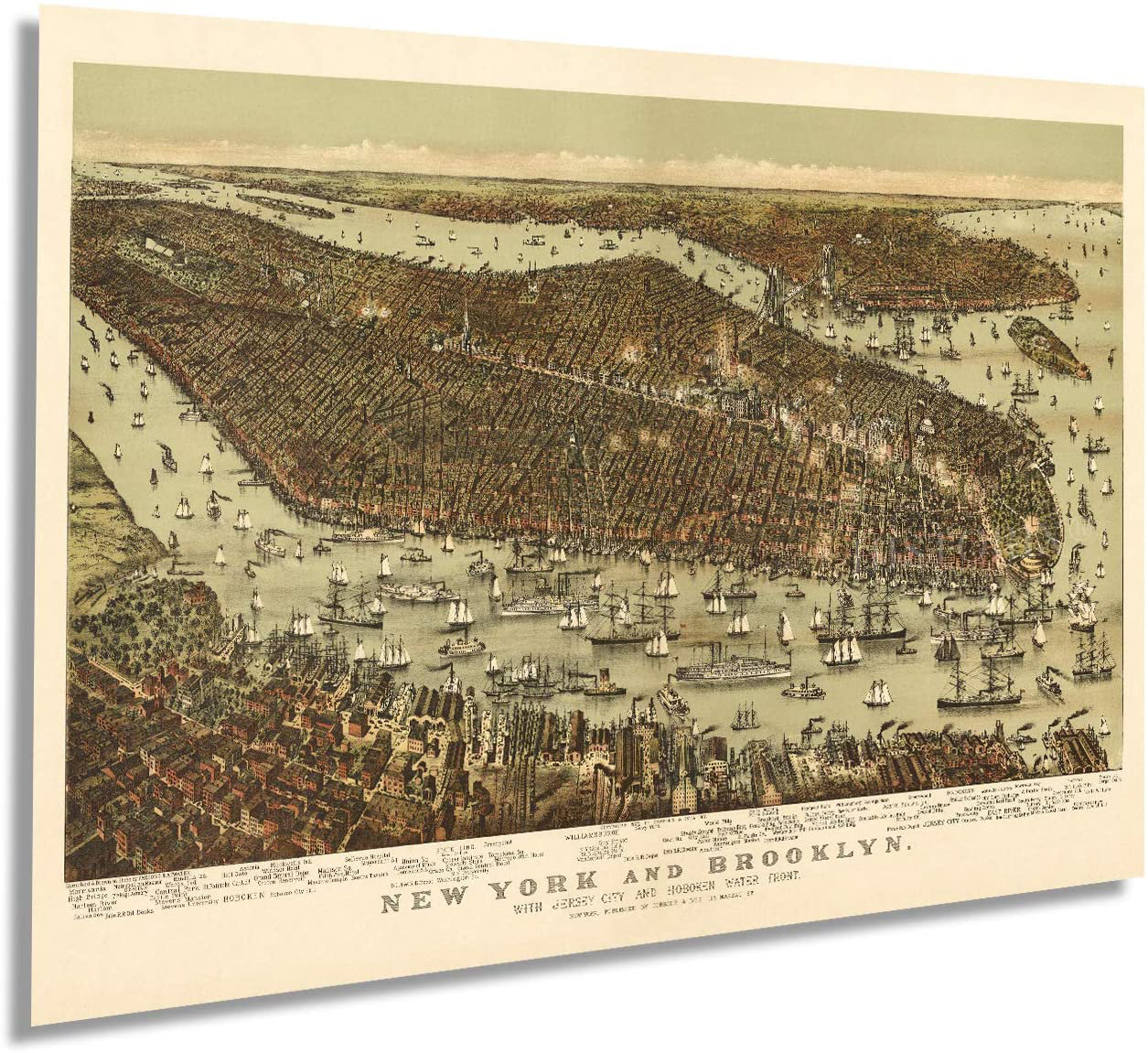 HISTORIC PRINTS 1892 New York & Brooklyn with Jersey City & Hoboken ...