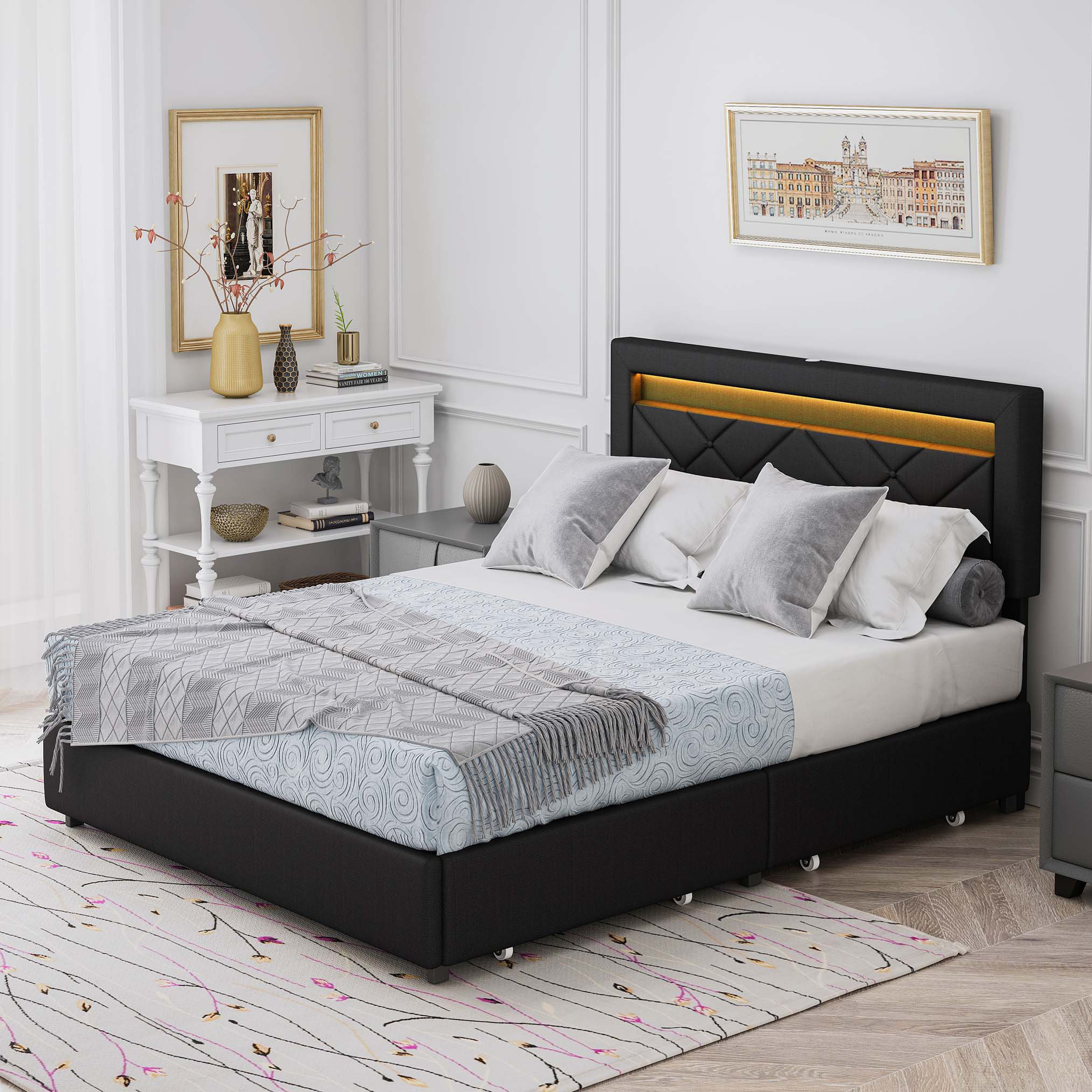 17 Stories Debbi Queen Intelligent LED Upholstered Platform Bed Frame ...