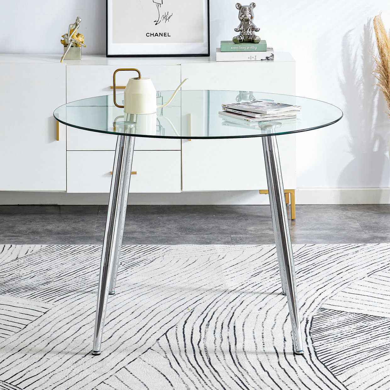 Wrought Studio™ A Glass Tabletop With A Diameter Of 40 Inches And A ...