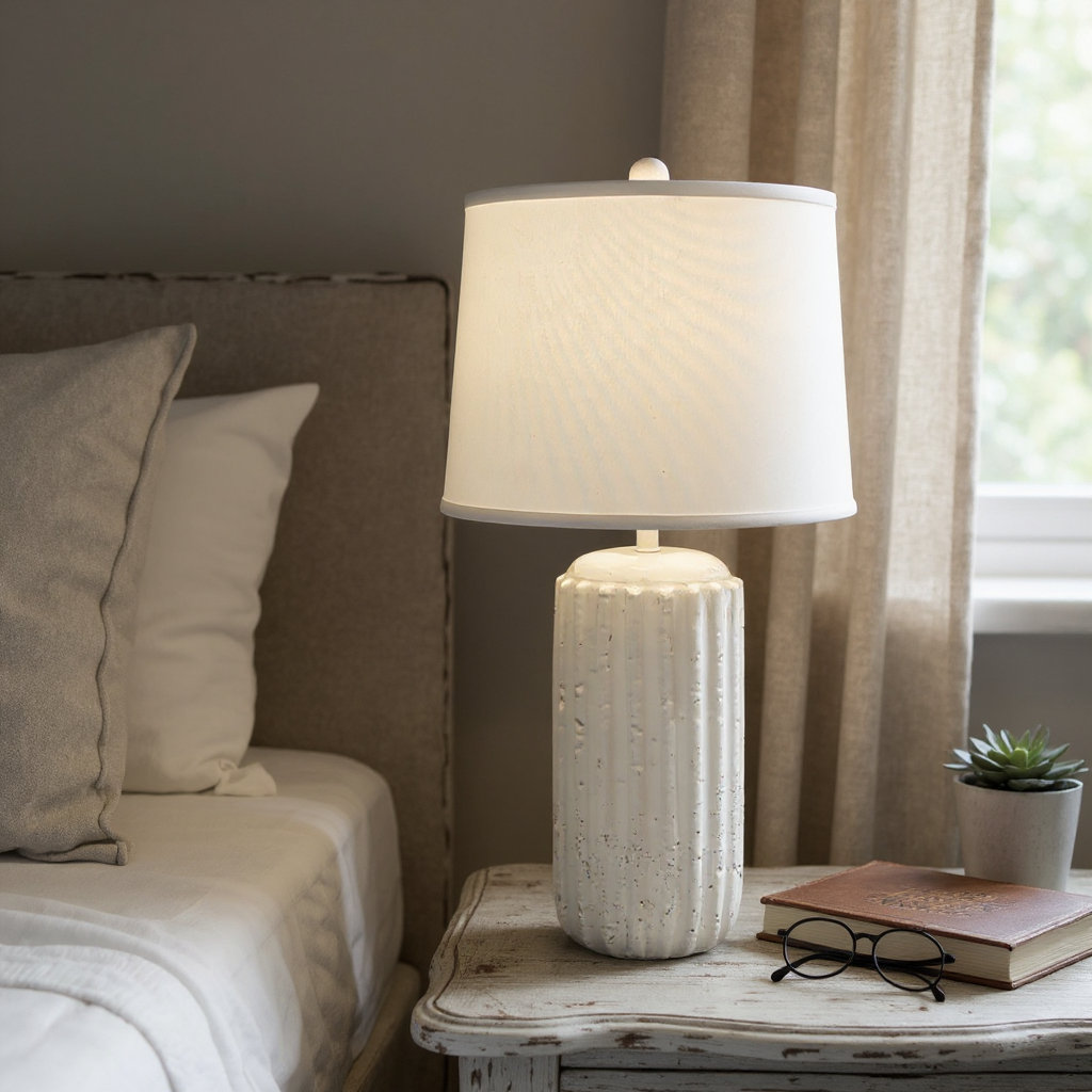 August Grove® Distressed Nude/Charcoal Column Table Lamp | Wayfair