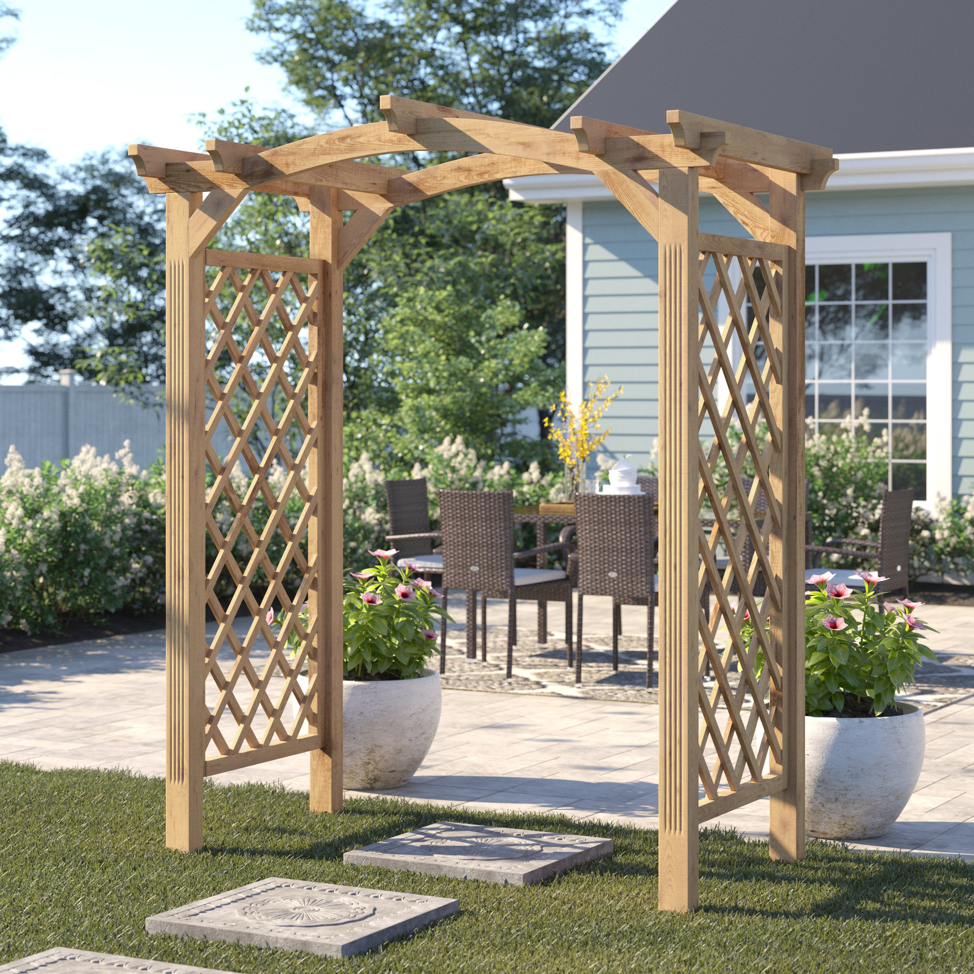 Home & Haus Venus 180cm W x 106cm D Solid Wood Garden Arches in Natural ...