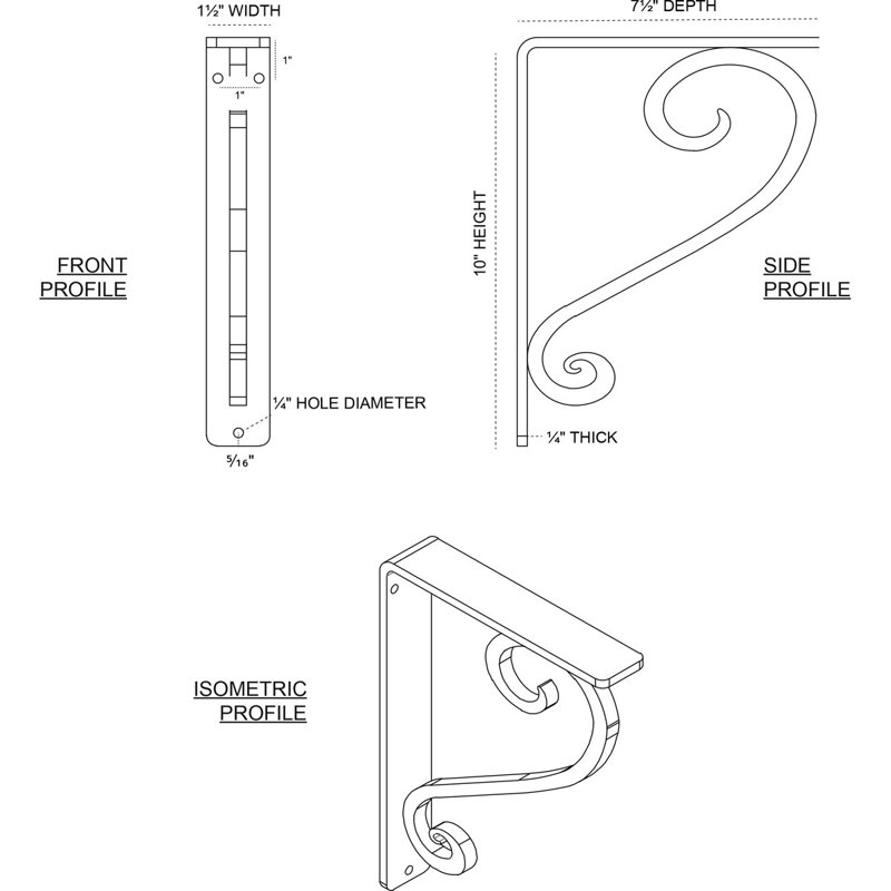 Ekena Millwork Edwards Wrought Iron Bracket, (Single center brace) (4 ...