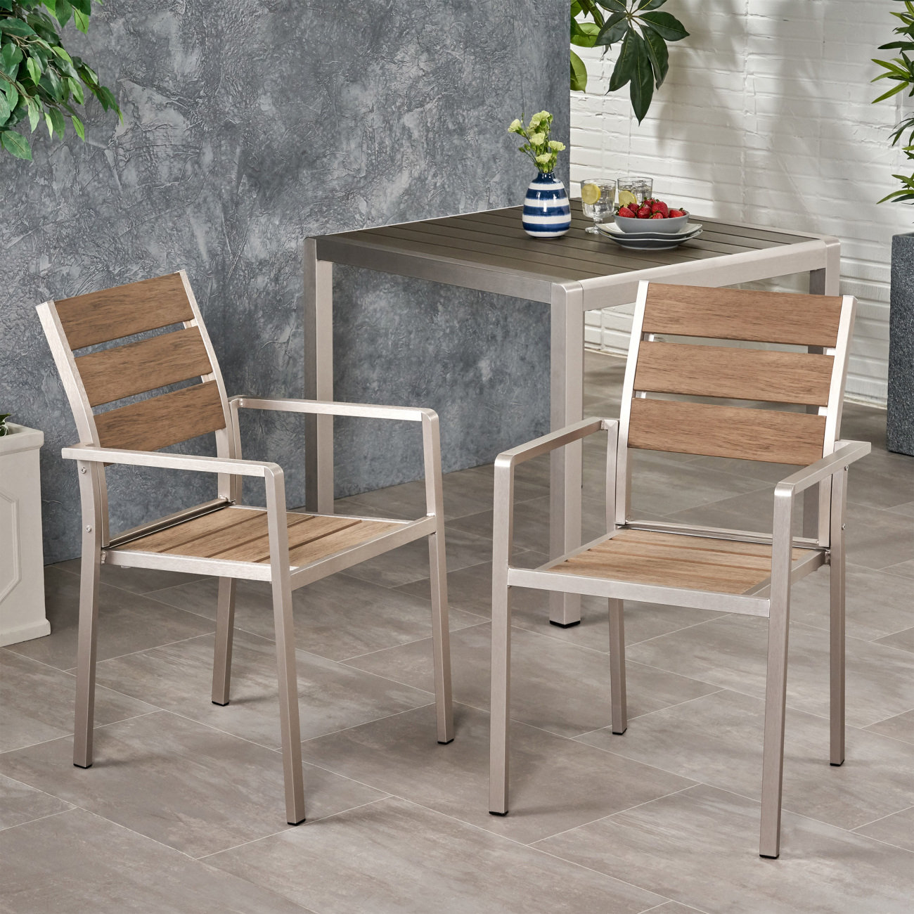 Latitude Run® Outdoor Modern Aluminum Dining Chair With Faux Wood Seat ...