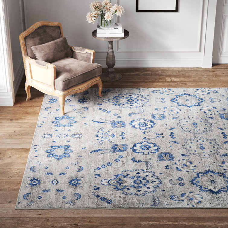 Winston Porter Floral Jute Blue/Gray Area Rug & Reviews | Wayfair