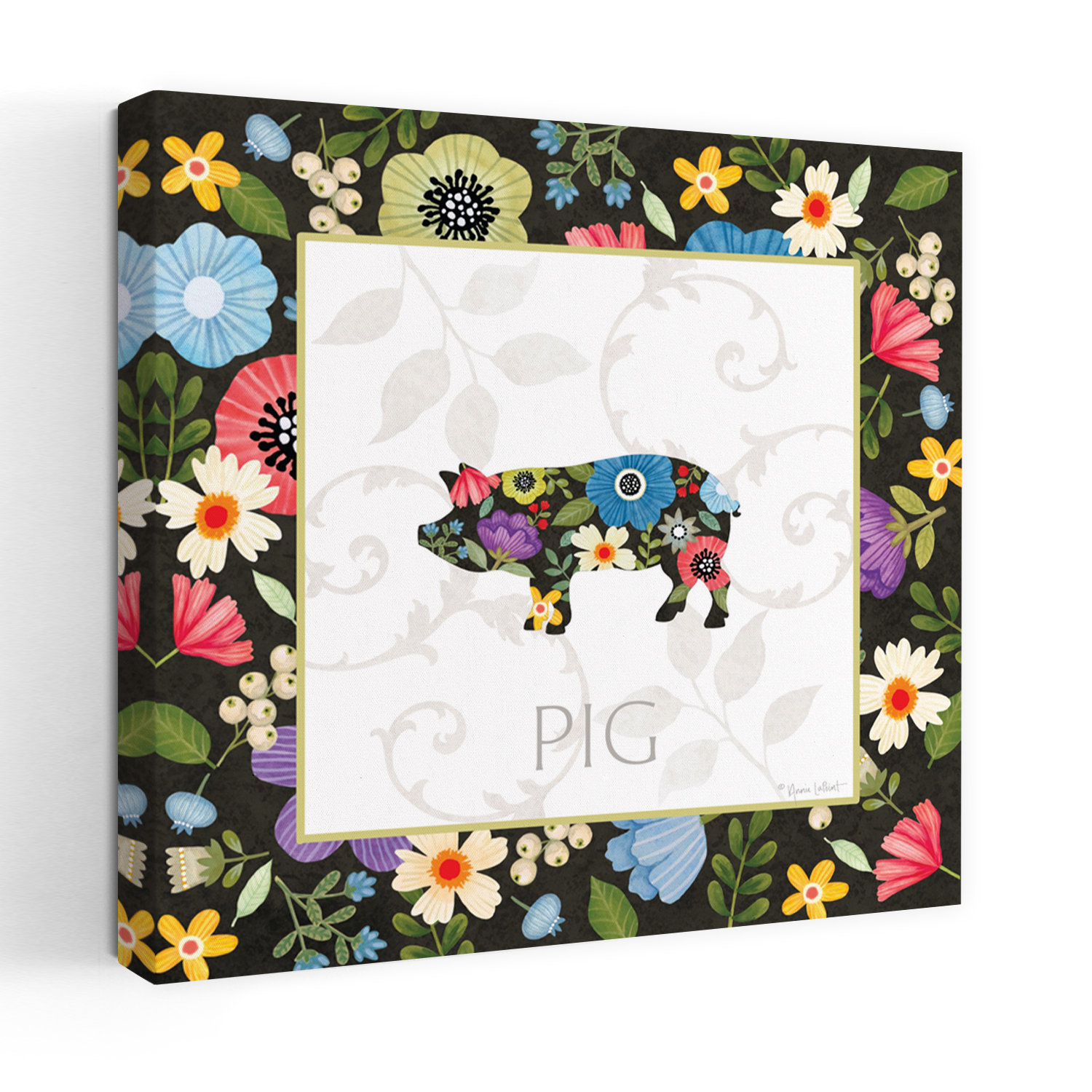 Ophelia & Co. Contemporary Spring Farm Pig With Spring Flowers Art ...