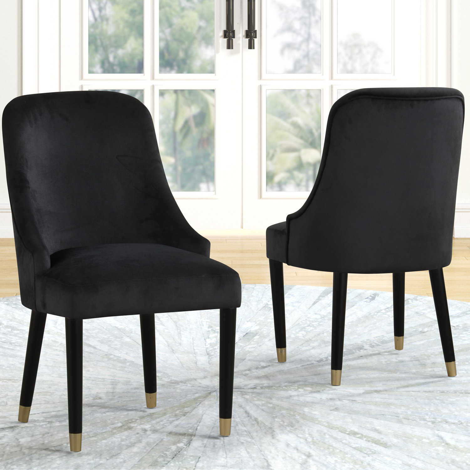 One Allium Way Contemporary Design Solid Rubber Wood Velvet Fabric ...