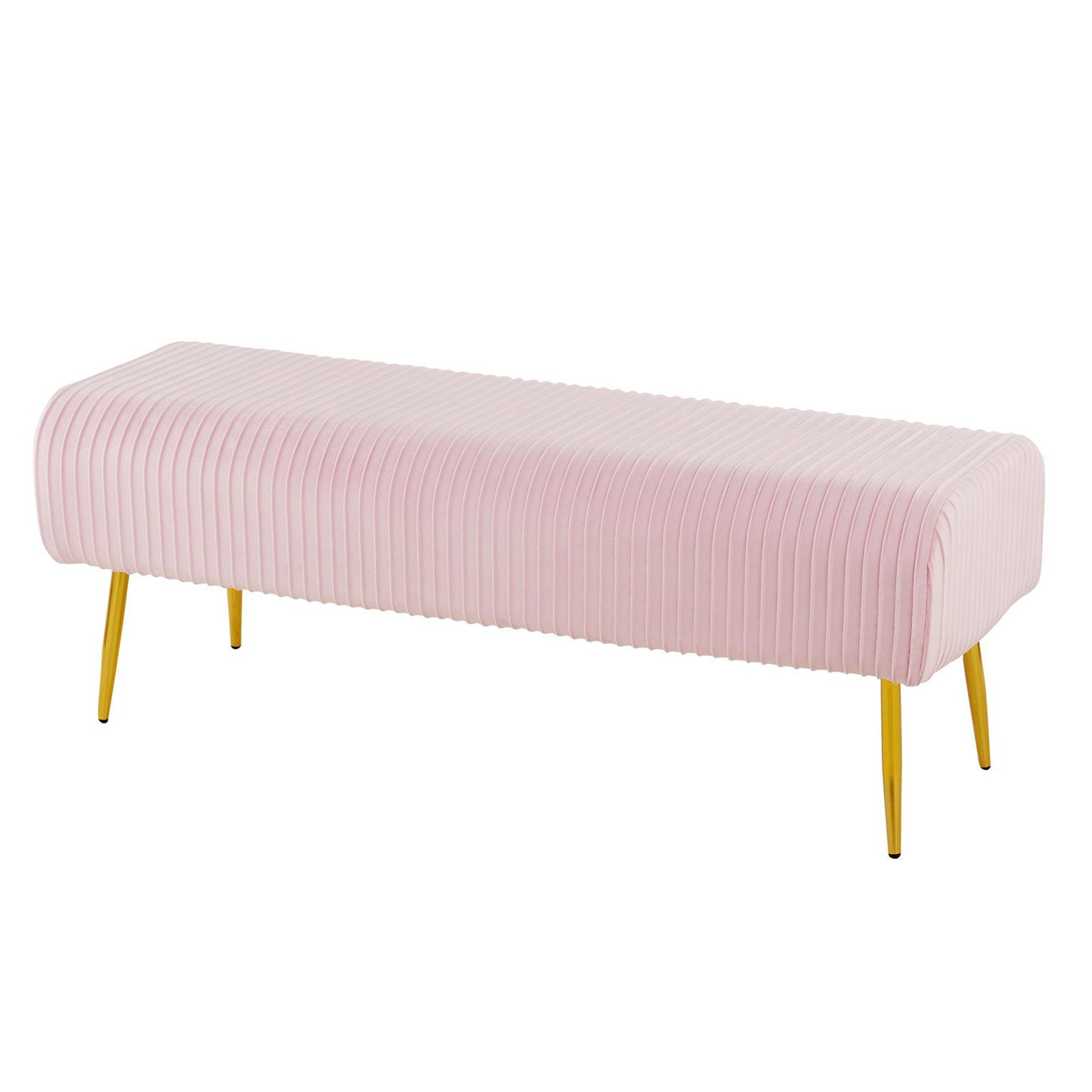 Mercer41 Marla Glam Pleated Bench In Gold Steel And Pink Velvet By ...
