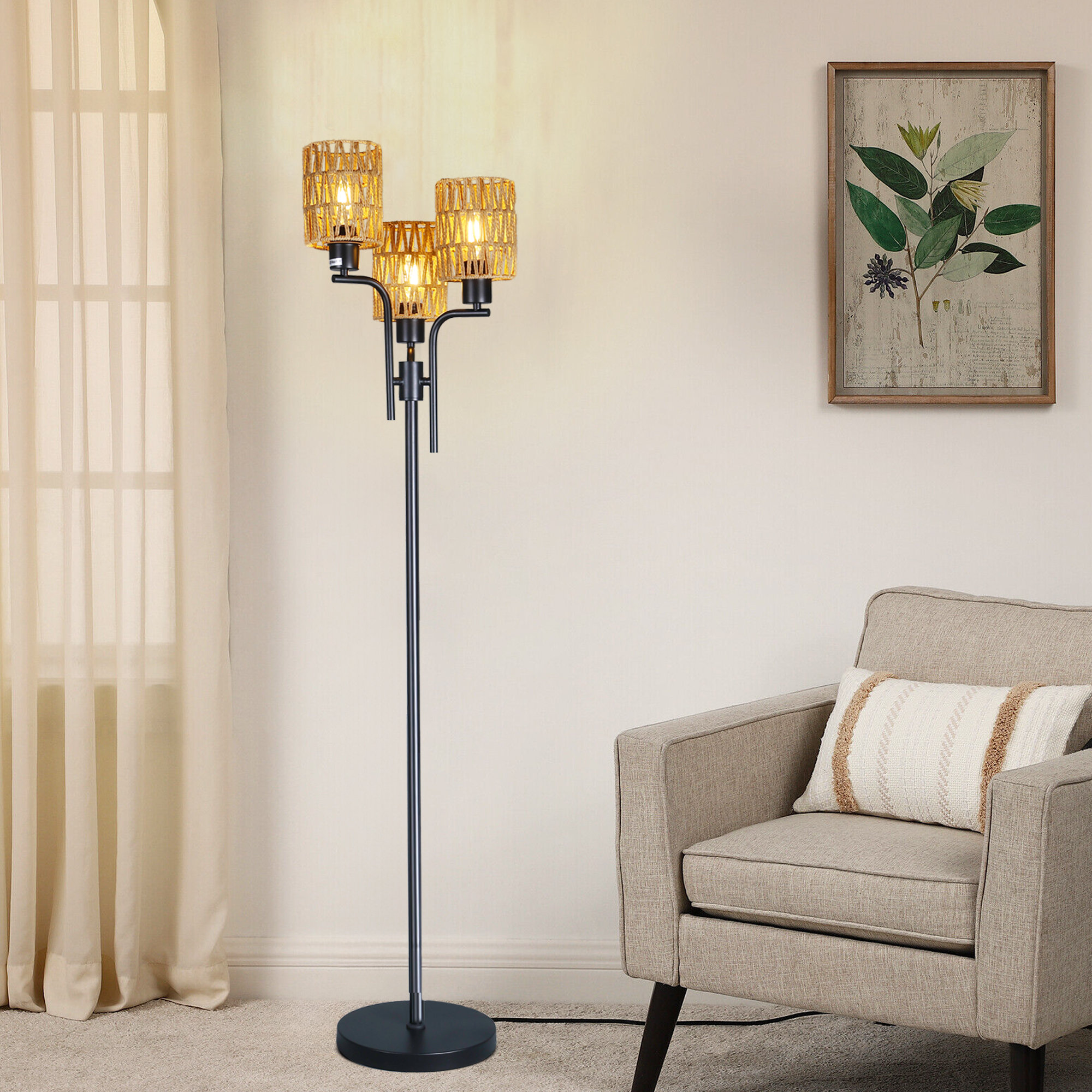 Bay Isle Home™ Adonus 64.96" Black Rattan Tree Floor Lamp & Reviews ...