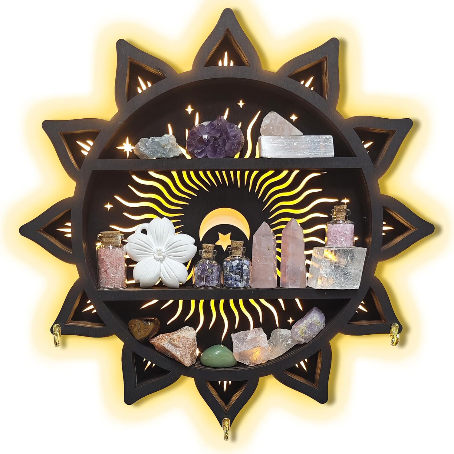 Bungalow Rose Chakra Lotus Flower Crystal Display Shelf With LED Light ...