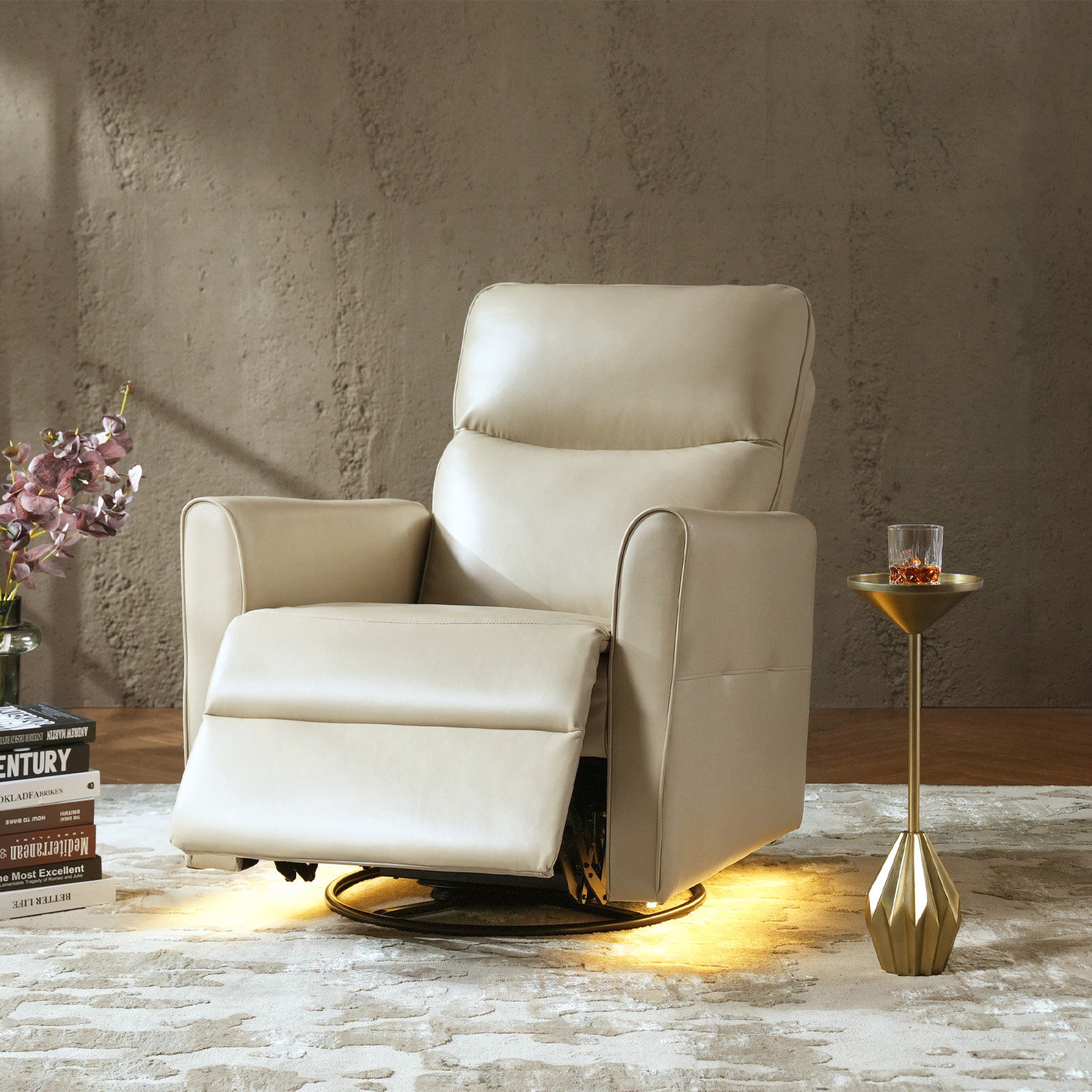 Hokku Designs Tonisia Modern Faux Leather Dual Motor Power Swivel ...